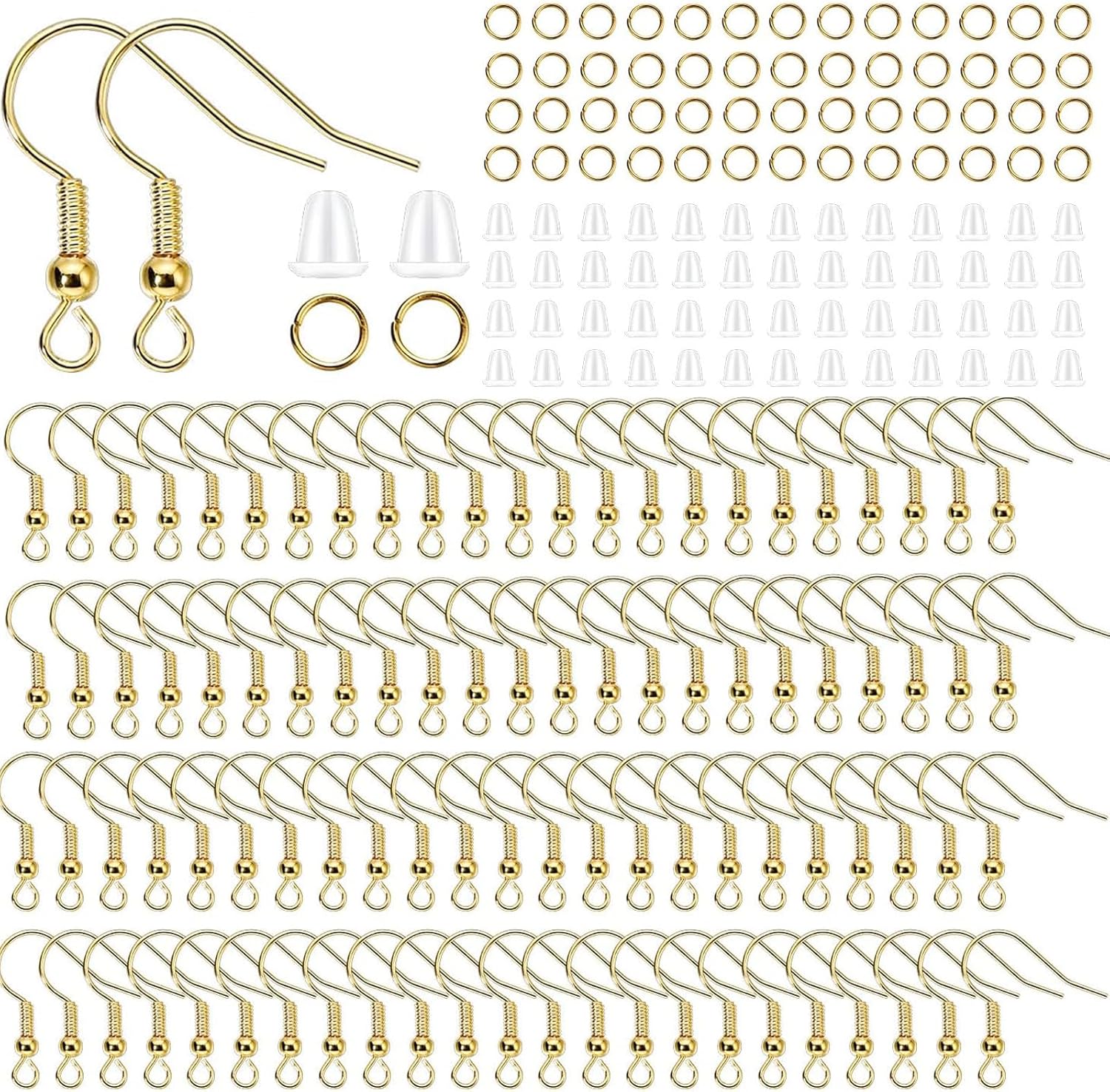 300pcs Gold Earring Hooks,Earring Making Set,Earring Back Plug,Fish ...