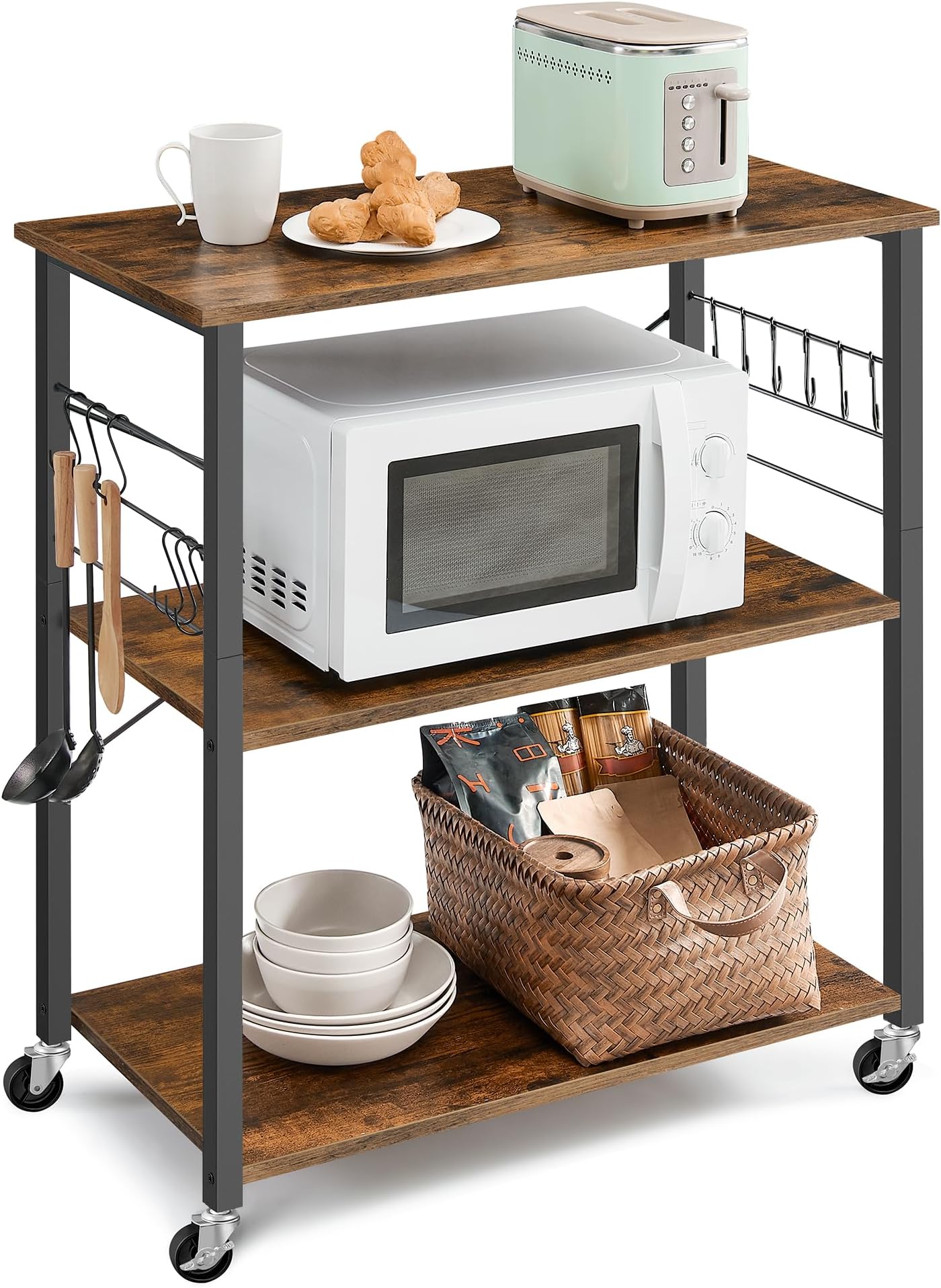 Amazon.com - VASAGLE Kitchen Shelf on Wheels, Serving Cart with 3 ...