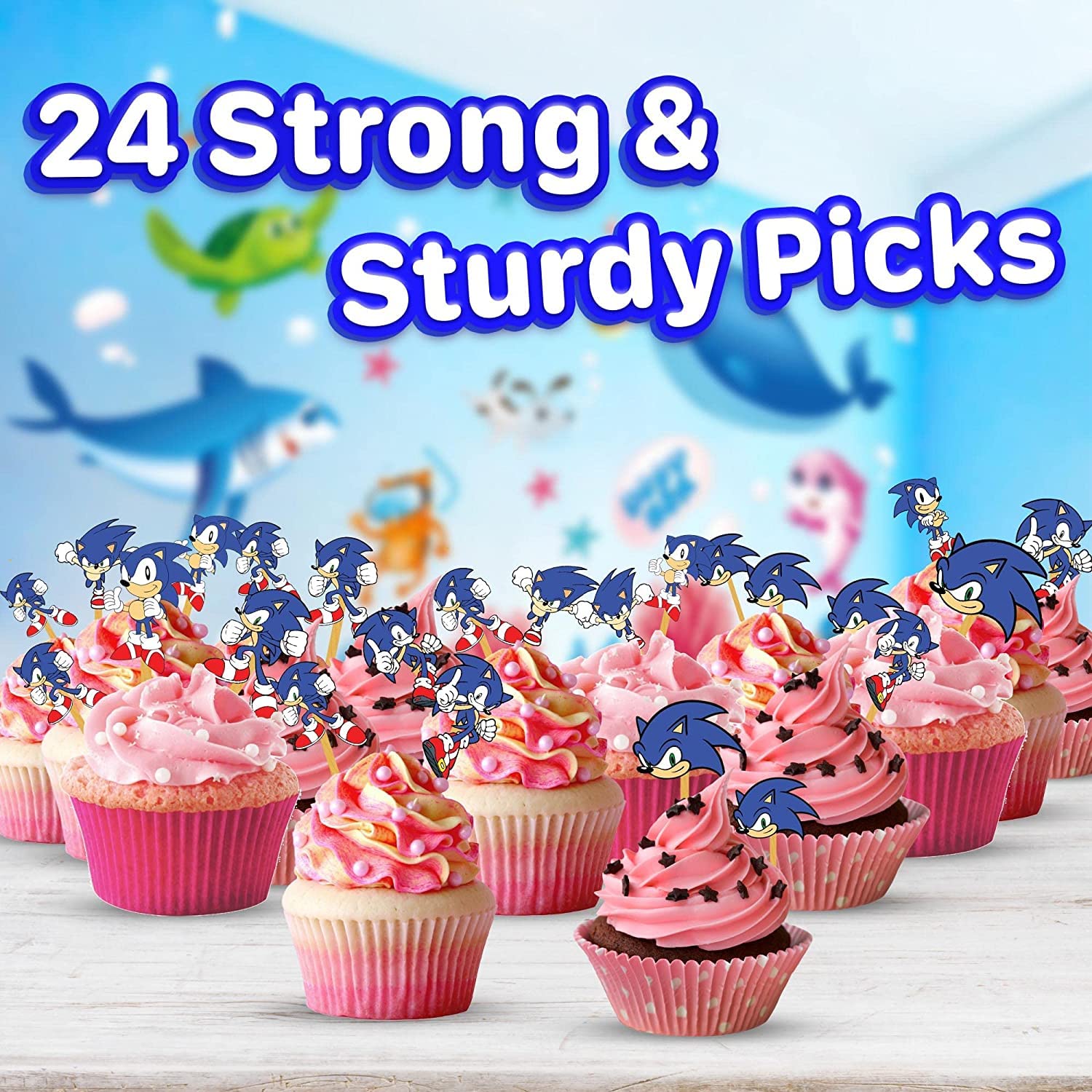 24x Sonic The Hedgehog Cute Cartoon Cupcake Topper Picks Children ...