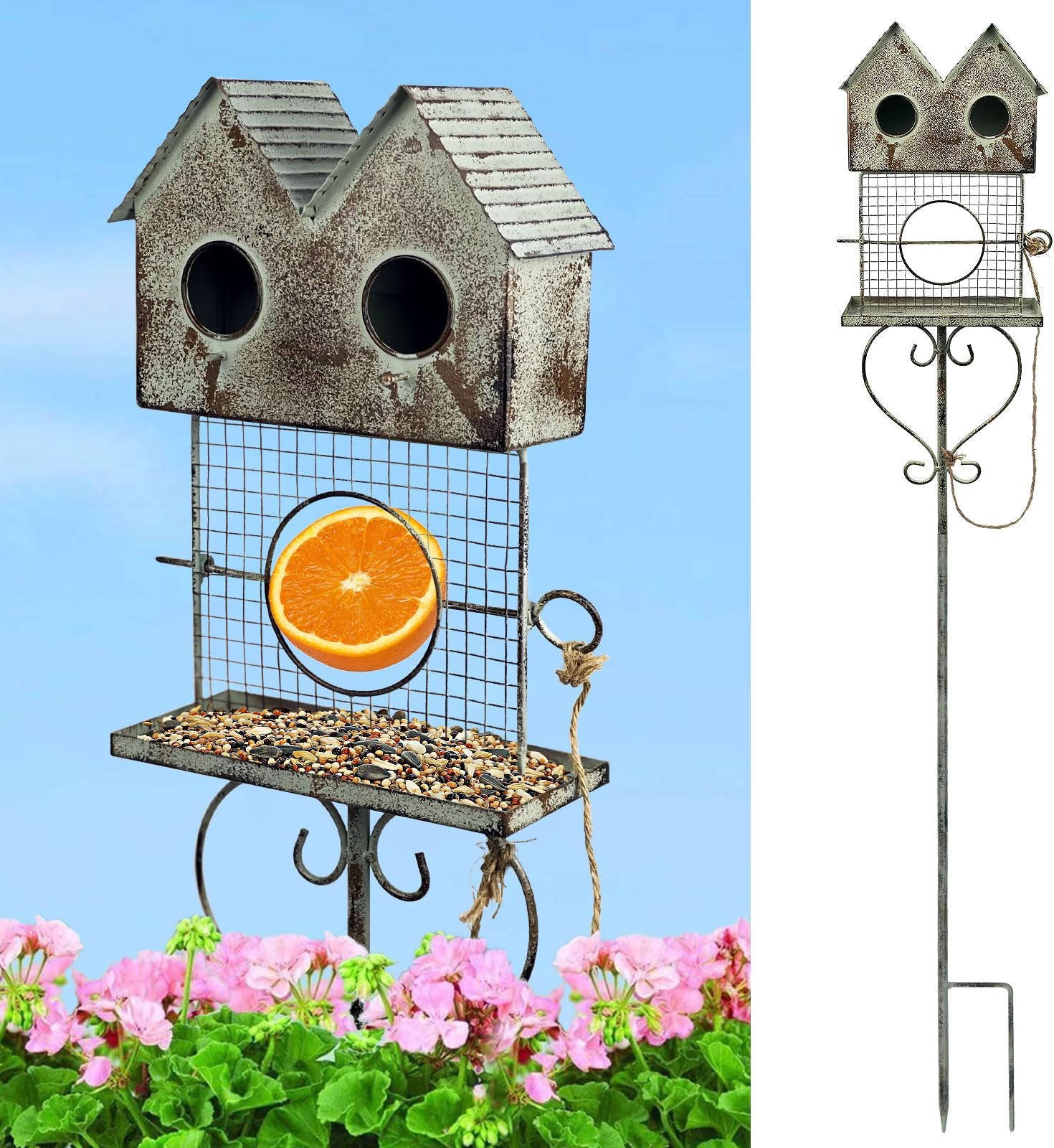 Amazon.com : 47.5” Birdhouse Feeder Stake Outdoor, Metal Fruit Wild ...