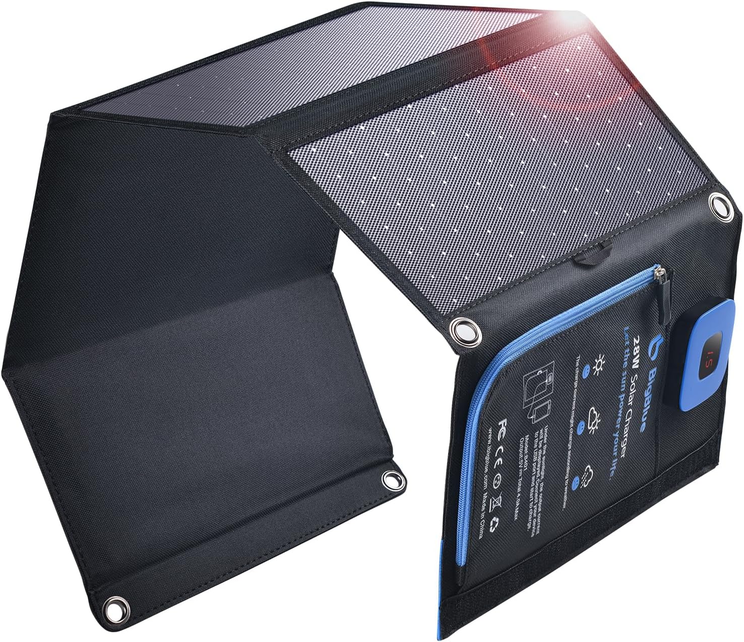 BigBlue 28W Solar Charger Foldable with Digital Ammeter, Outdoor Solar ...
