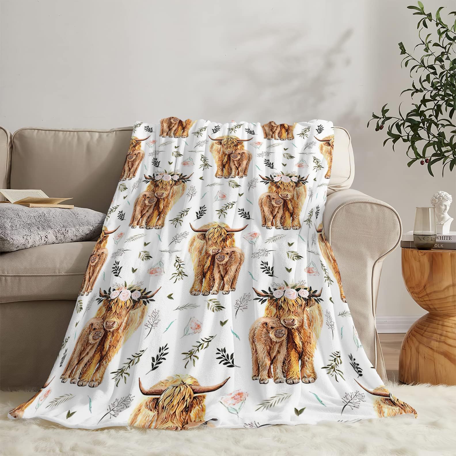 Amazon.com: Highland Cow Print Blanket and Throws Cute Farm Animal Cow ...