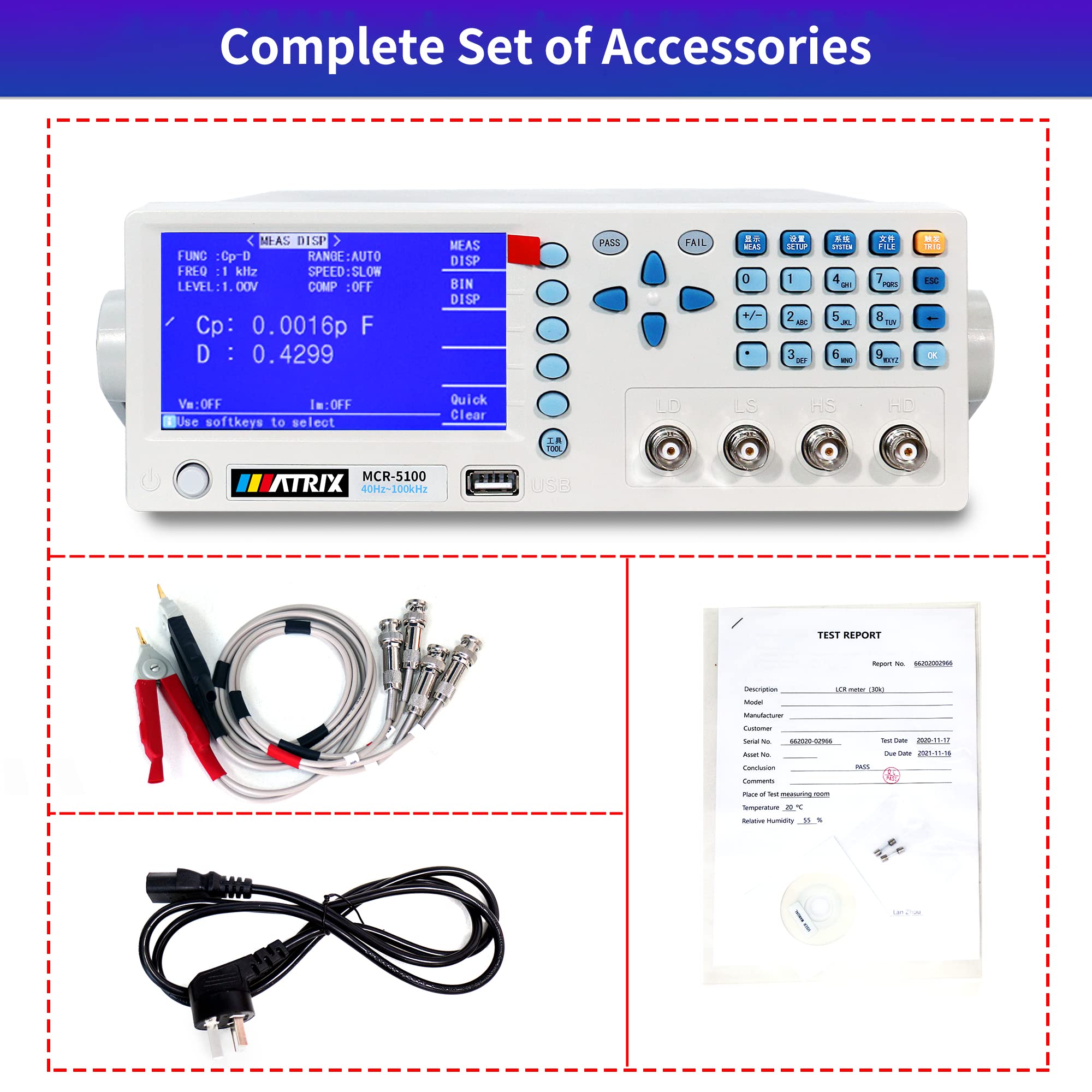 MATRIX MCR-5100 Benchtop LCR Meter Precision Digital Lab Tester for ...