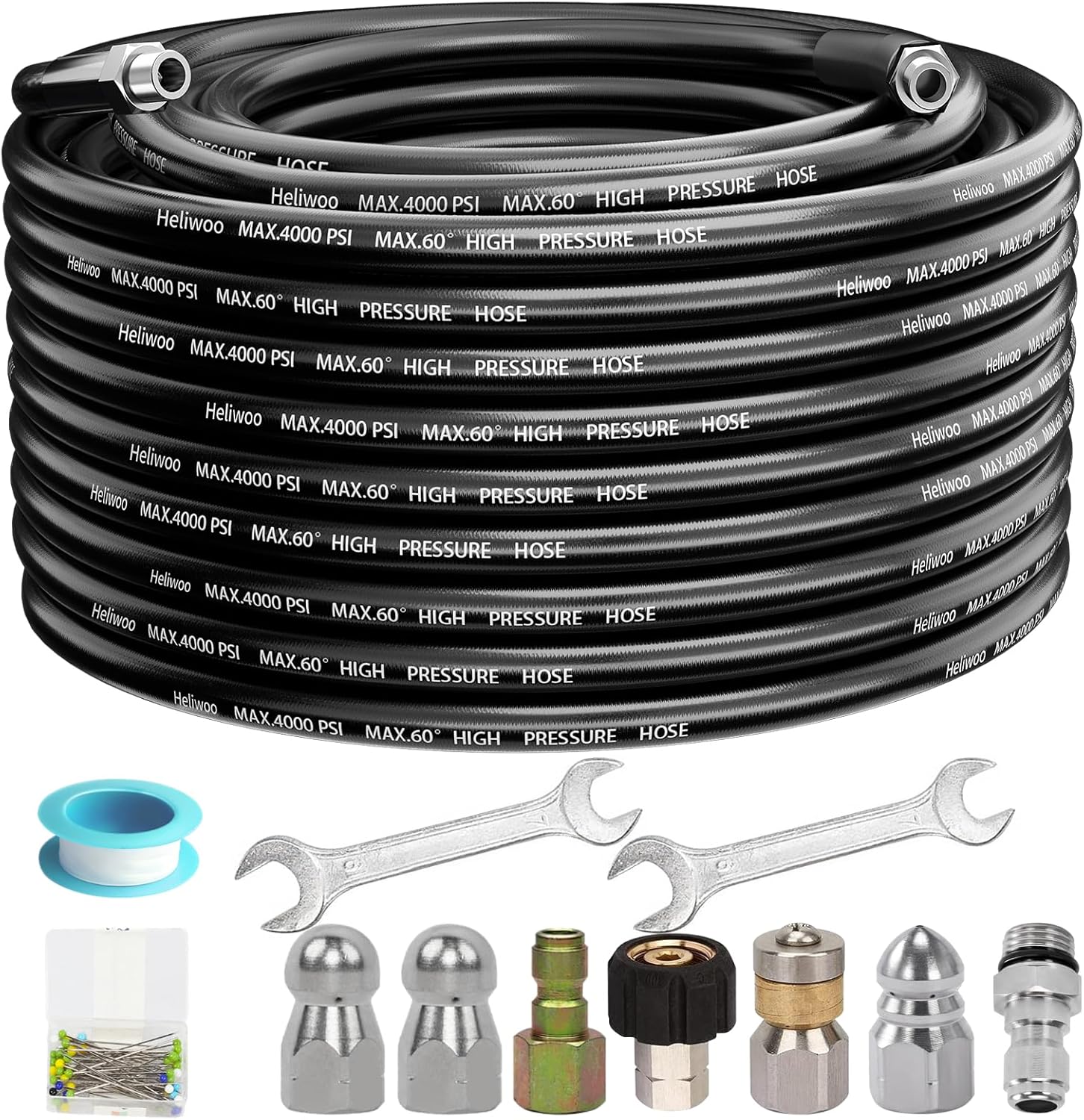 Amazon.com: Heliwoo Sewer Jetter Kit 50FT for Pressure Washer Jet Drain ...