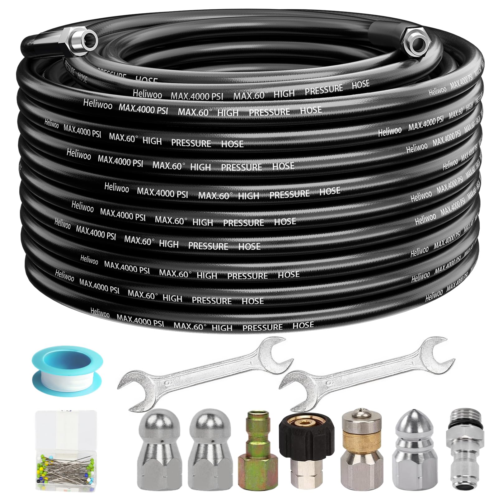 Amazon.com: Heliwoo Sewer Jetter Kit 50FT for Pressure Washer Jet Drain ...