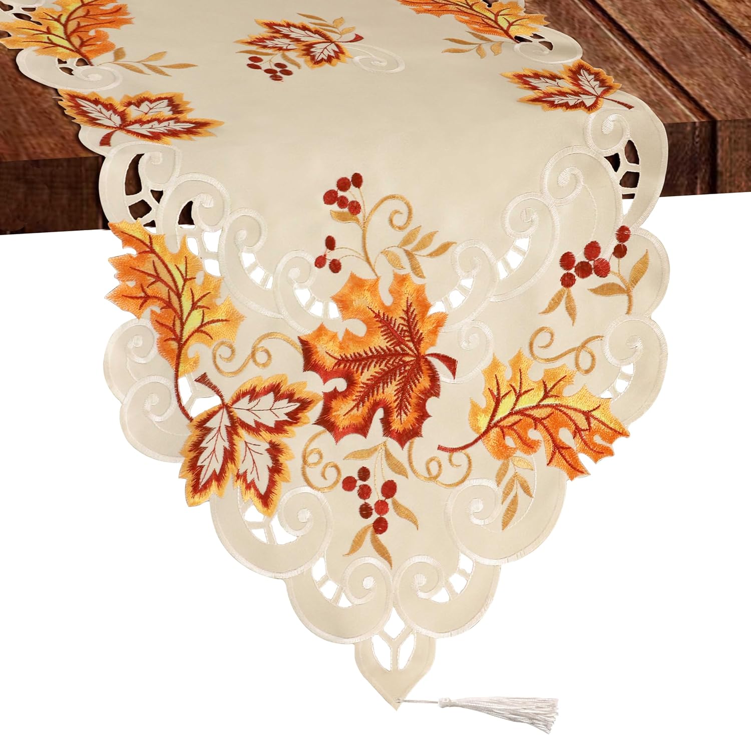 Amazon.com: GORGE MOMENT Table Runner for Fall, Embroidery Maple Leaves ...
