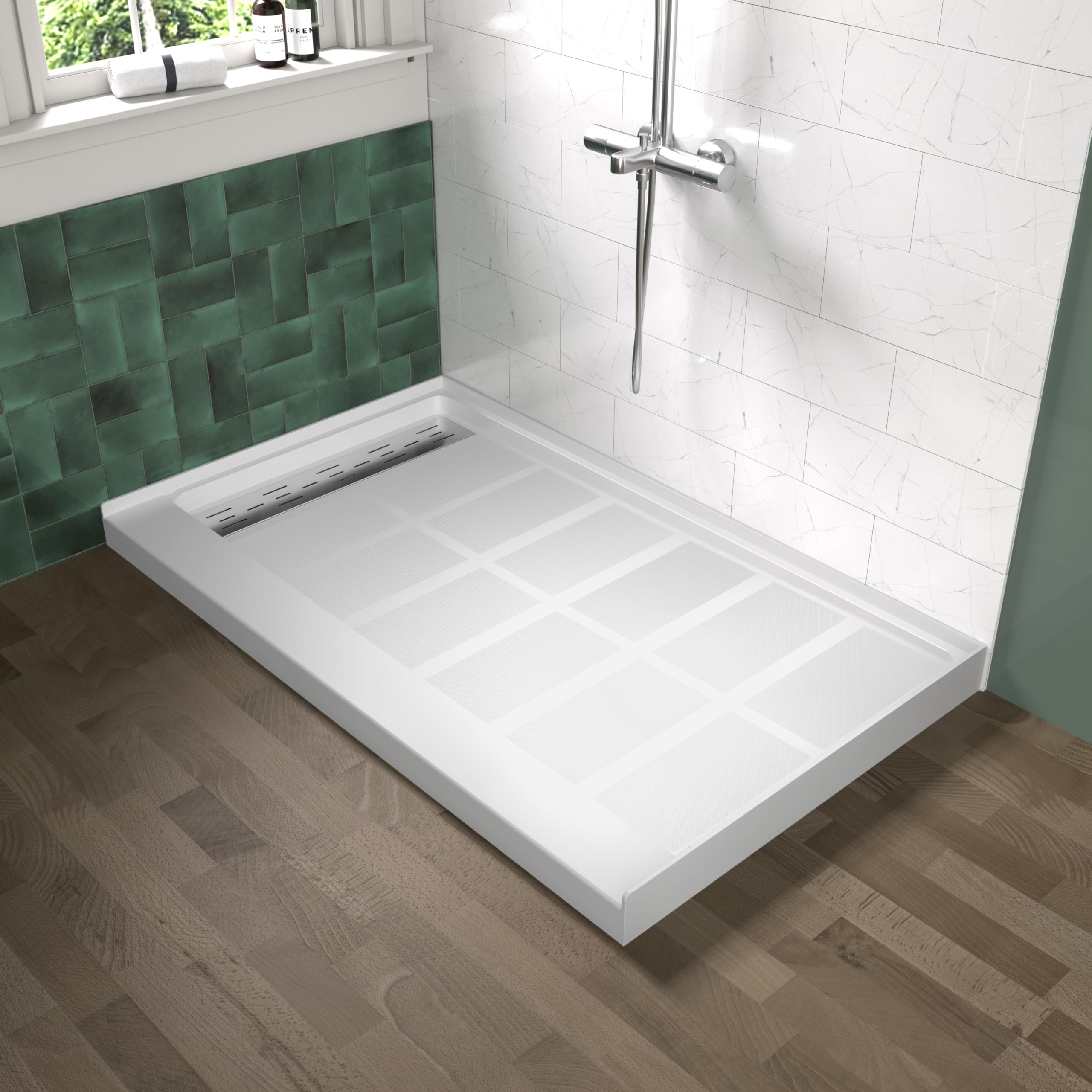 ACE DECOR Left Drain Shower Base 48" L x 32" W x 4" H Anti-slip ...