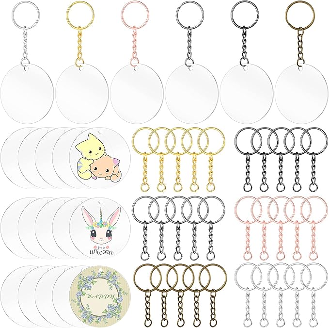 Amazon.com: 60 Piece Acrylic Keychain Blanks for DIY Clear Keychains ...