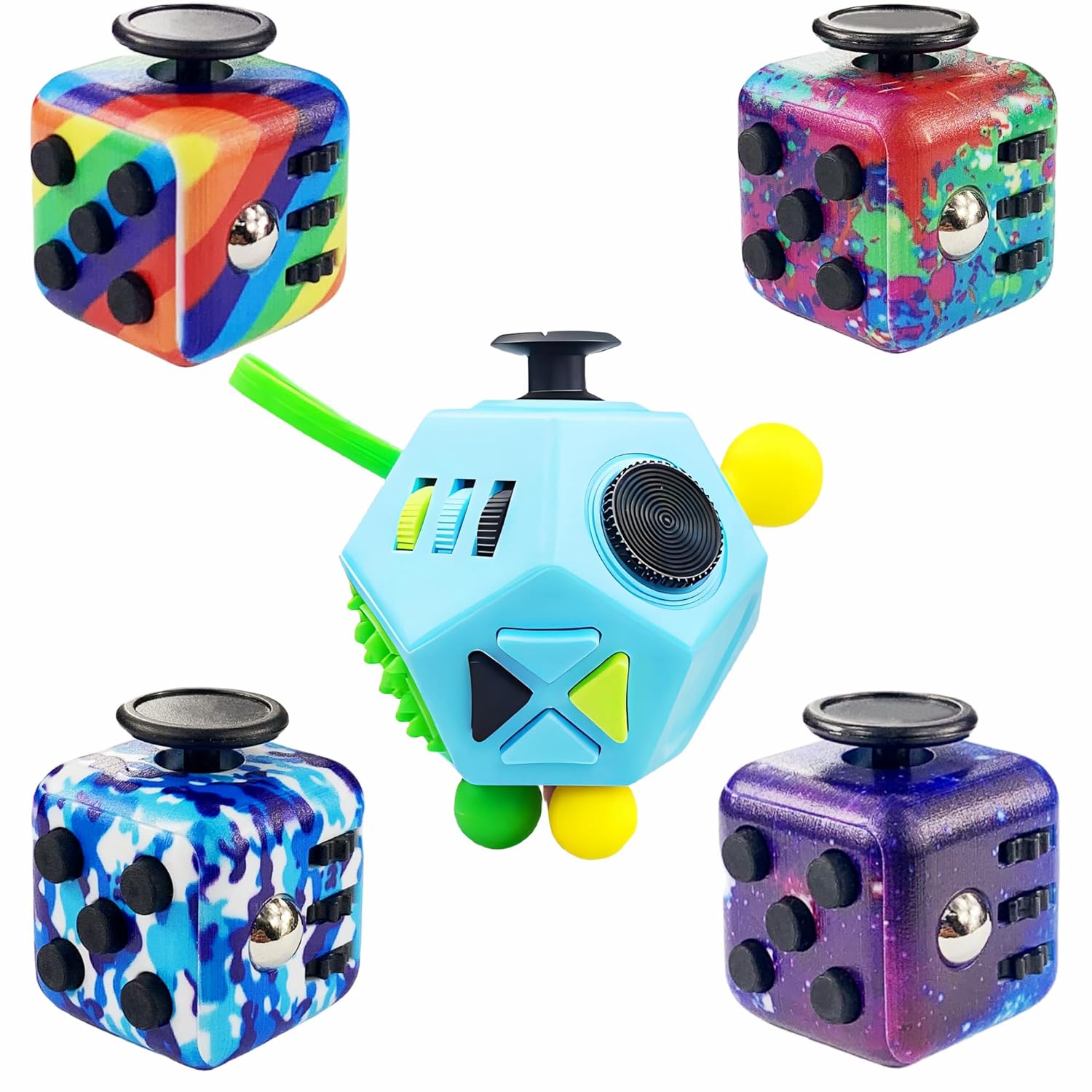 5 Pack 12-Side Fidget Cube Bulk Fidget Sensory Toys for Kids,Release ...