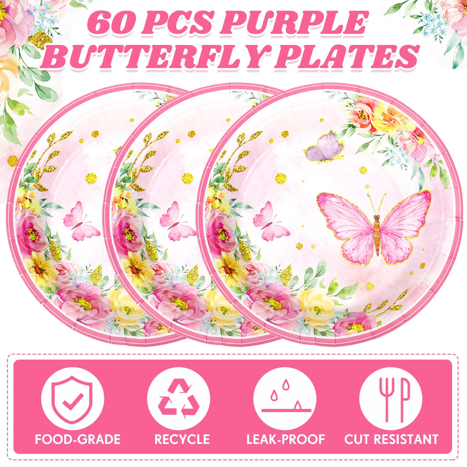 Snapklik.com : 60 Pieces Spring Butterfly Paper Plates Bulk 9 Inch ...