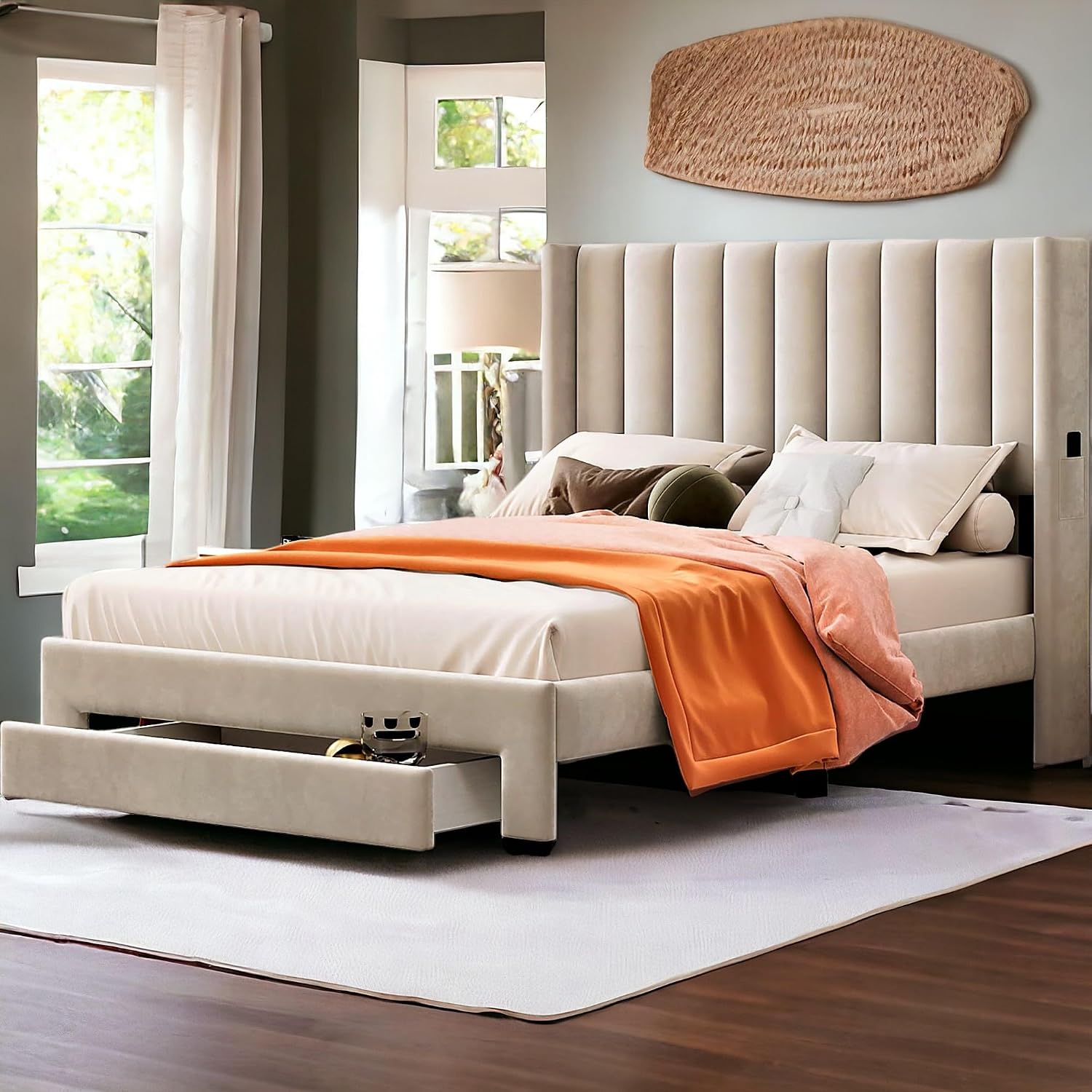 Amazon.com: Nossta Full Size Storage Bed Velvet Upholstered Platform ...