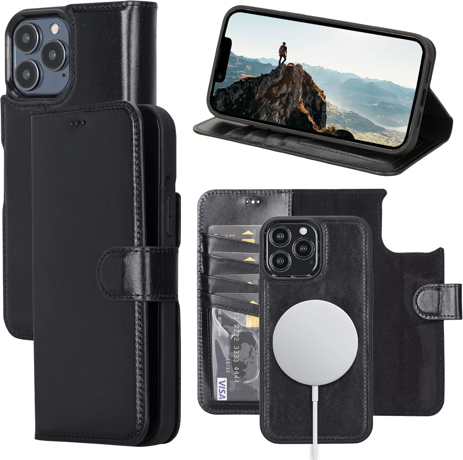 Amazon.com: OXA Leather 2-in-1 Wallet Case Compatible with iPhone 15 ...