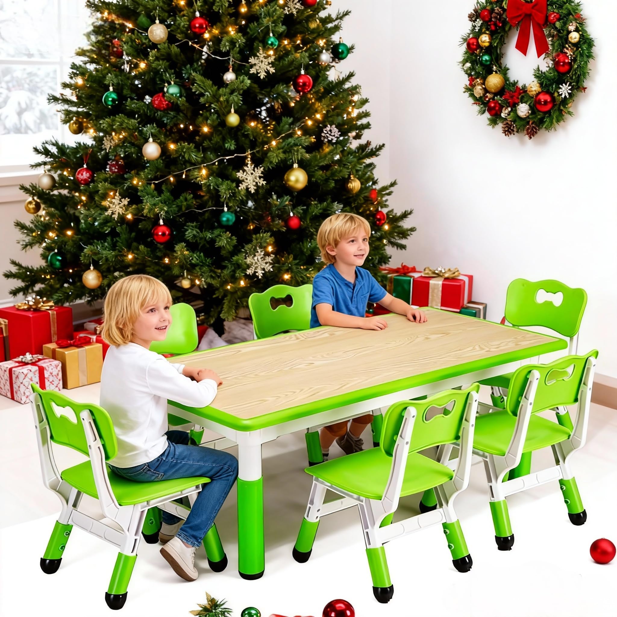 Garvee Kids Table and 6 Chair Set,47 in Modern Height Adjustable ...