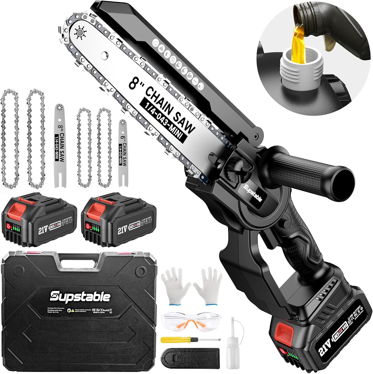 Supstable Mini Chainsaw Cordless 8 Inch & 6 Inch, 8000mAh Chain Saw ...