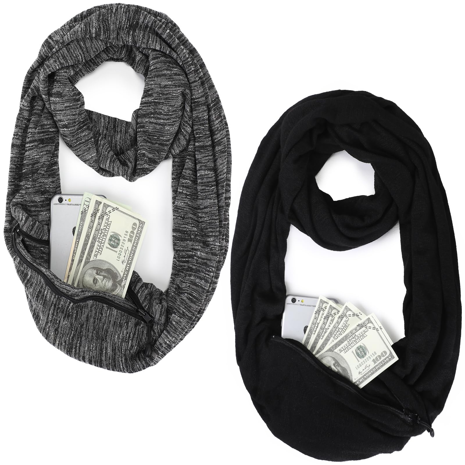 Coume 2 Pcs Infinity Travel Scarf Pocket Scarf with Hidden Zipper ...