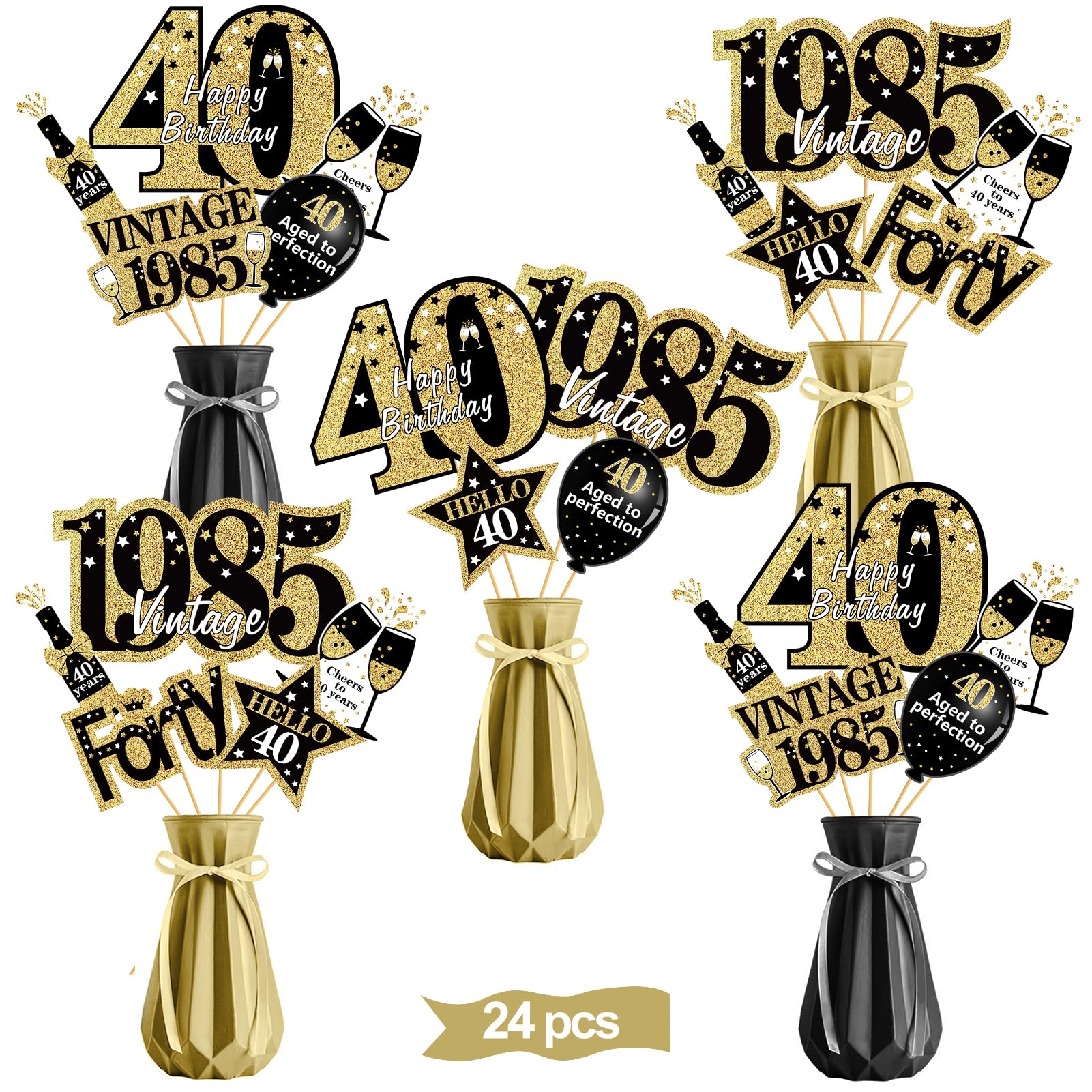 Amazon.com: Turypaty Black Gold 40th Birthday Table Centerpieces ...