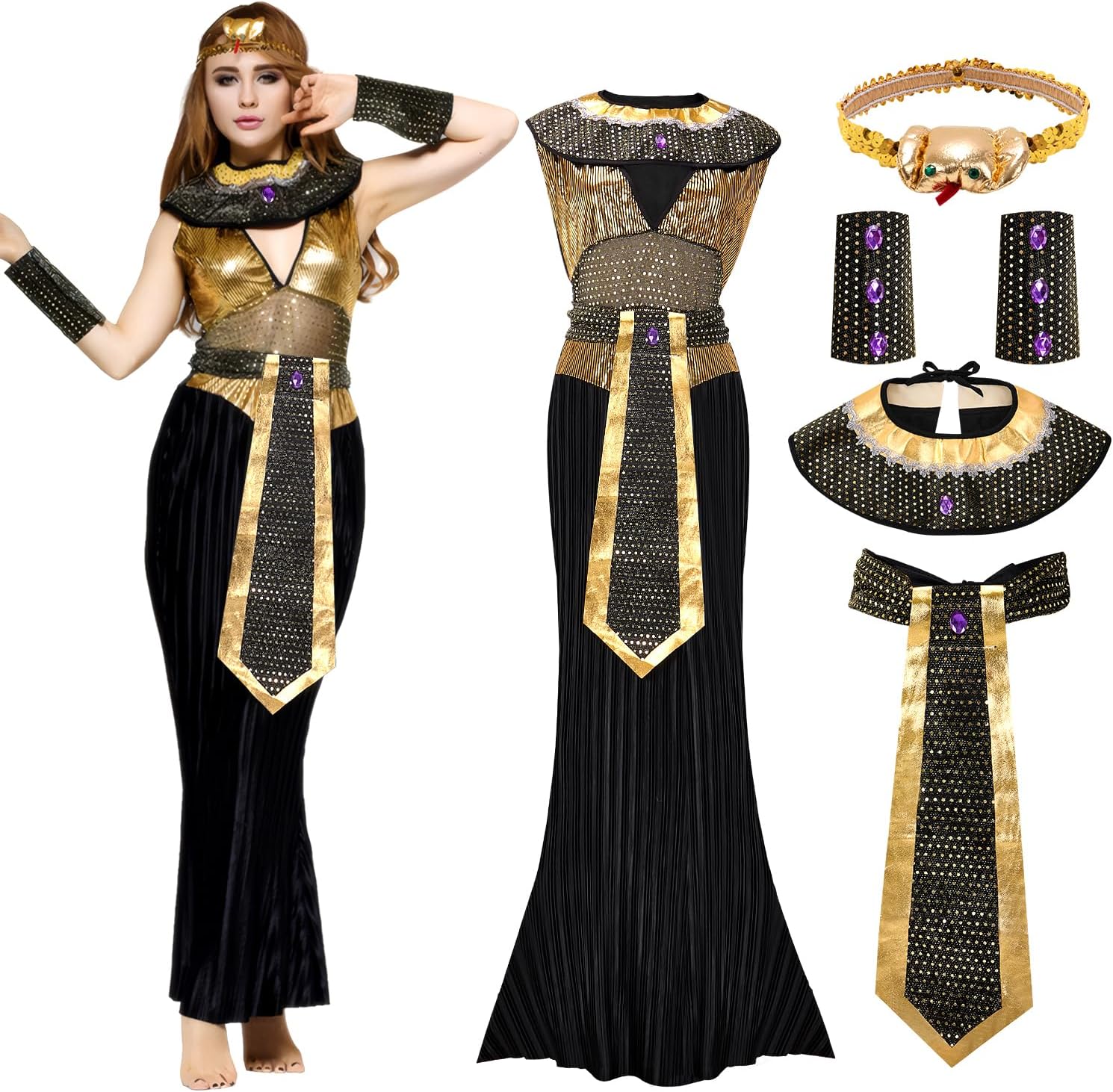 HomeChi Women's Cleopatra Costume, 4 PCS Adult Cleopatra Pretend Dress ...
