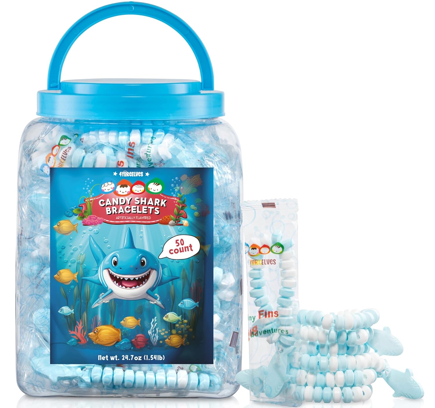 Amazon.com : 50 Shark Candy Bracelets, Cool Blue Candy for Under the ...
