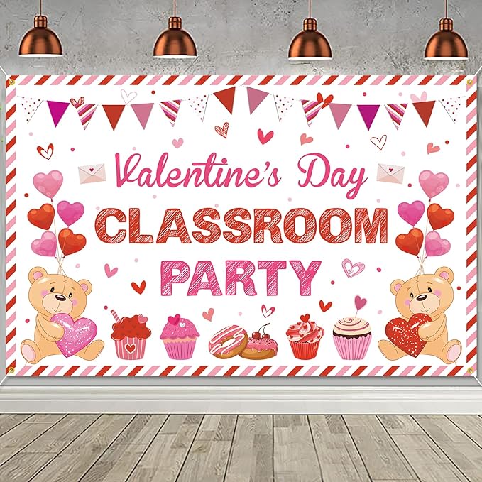 Amazon.com: Valentine's Day Classroom Party Backdrop Banner Valentines ...