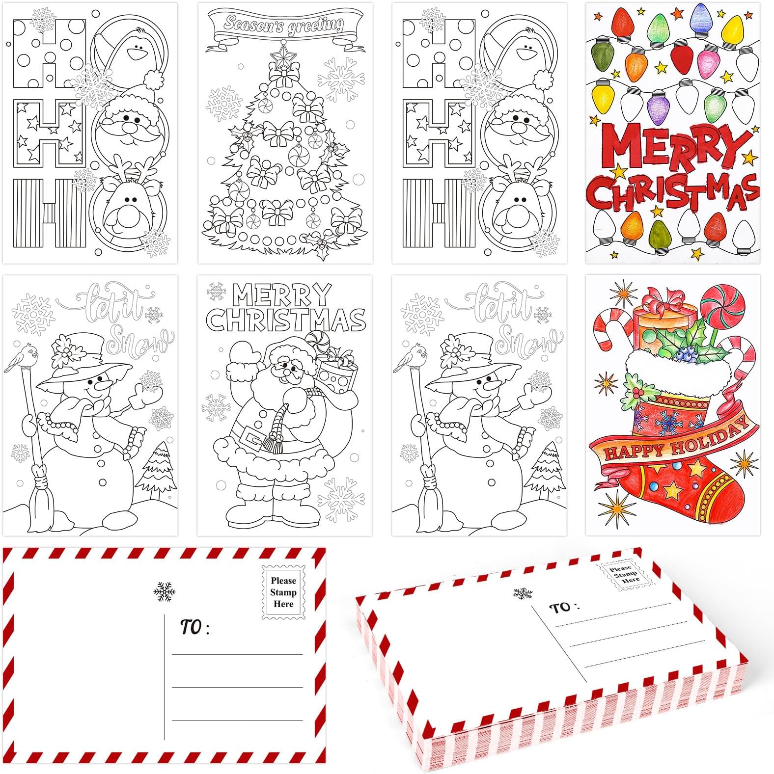 Amazon.com : Christmas, Coloring, Greeting Cards, Holiday Greetings ...