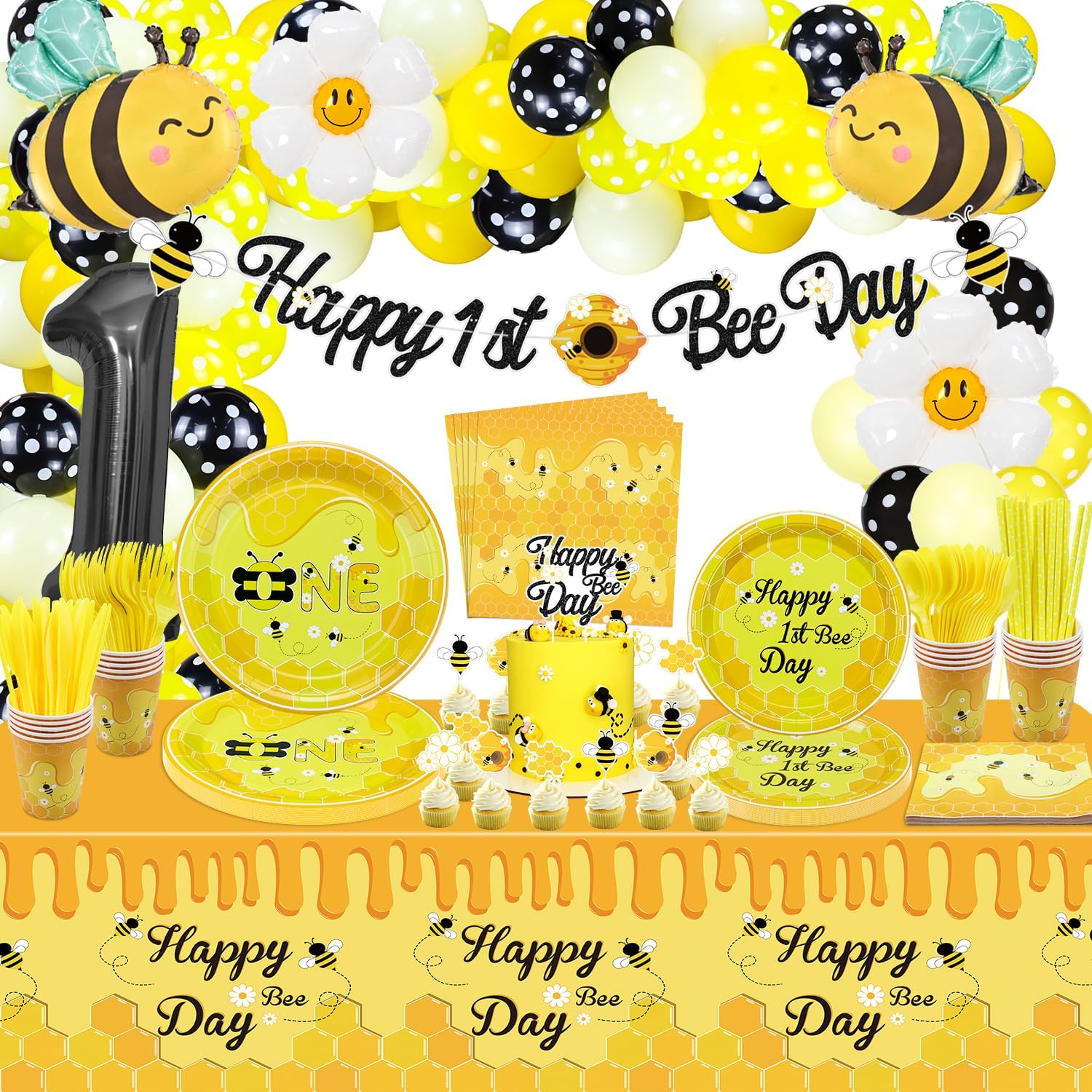 Amazon.com: Bee Party Decorations, 1st Bee Day Party Decorations-Happy ...