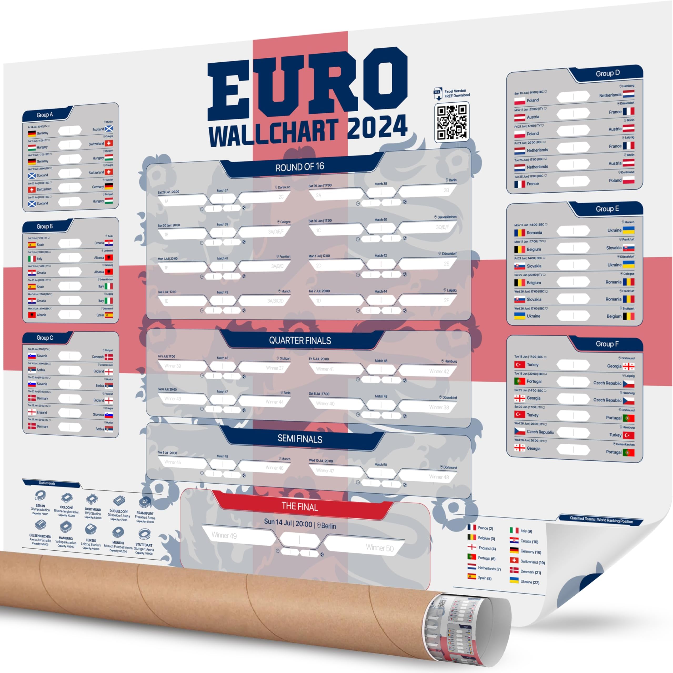 YOFANUP EURO 2024 Wall Chart, EURO 2024 Decorations, EUROS 2024 Wall ...
