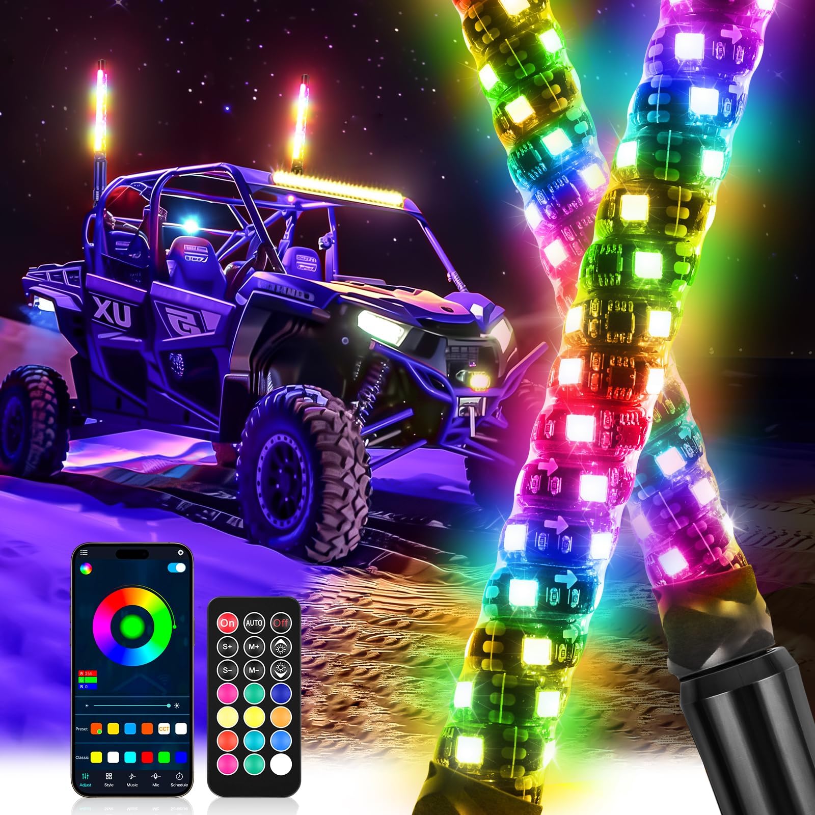 Amazon.com: LED Antenna Whip Lights for UTV ATV, Spiral Light Up RGB ...