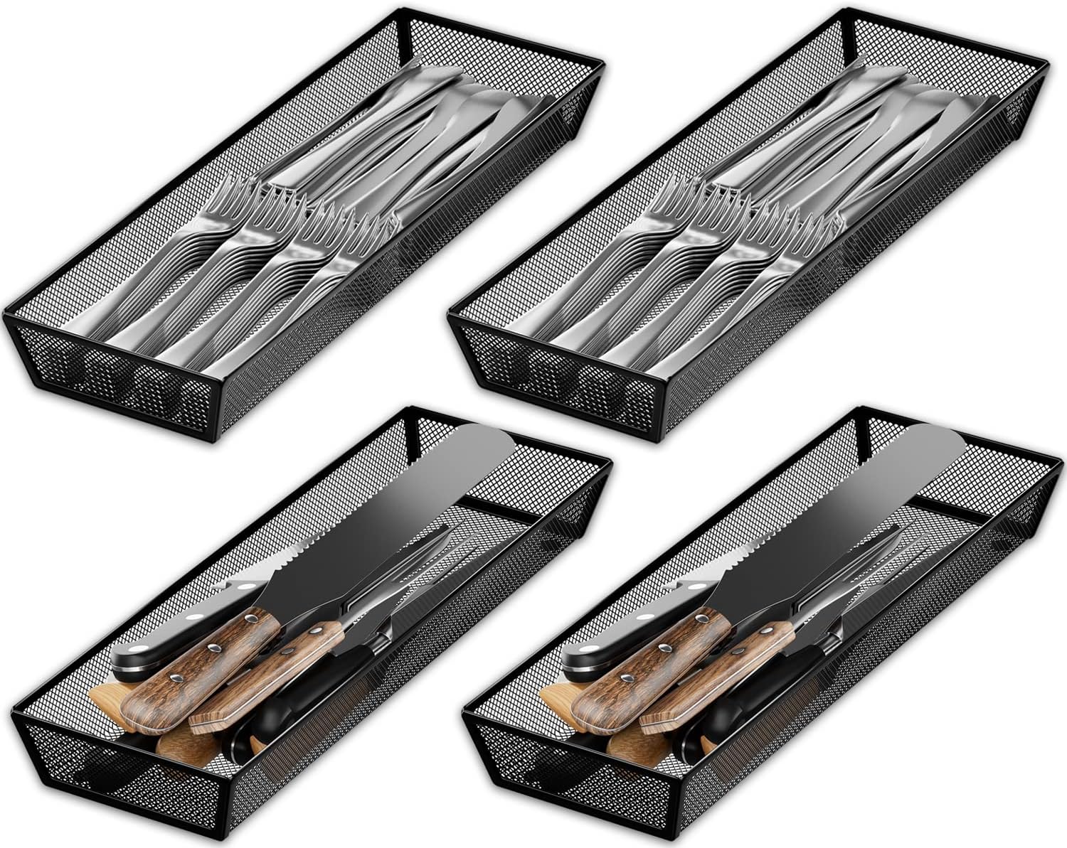 Amazon.com - Koshiyo Expandable Mesh Metal Cutlery Tray, 6 Compartments ...