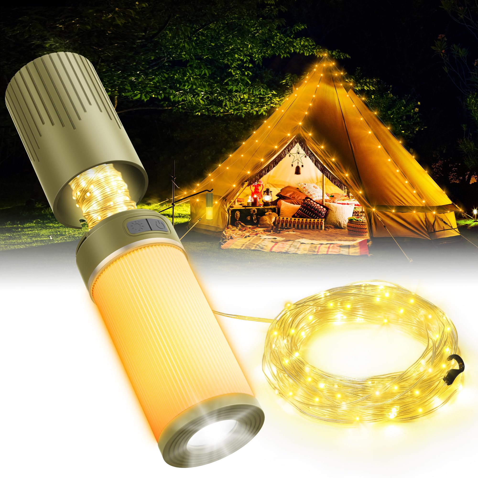 Amazon.com: SnowyFox Camping Lantern Warm String Lights(49Ft ...