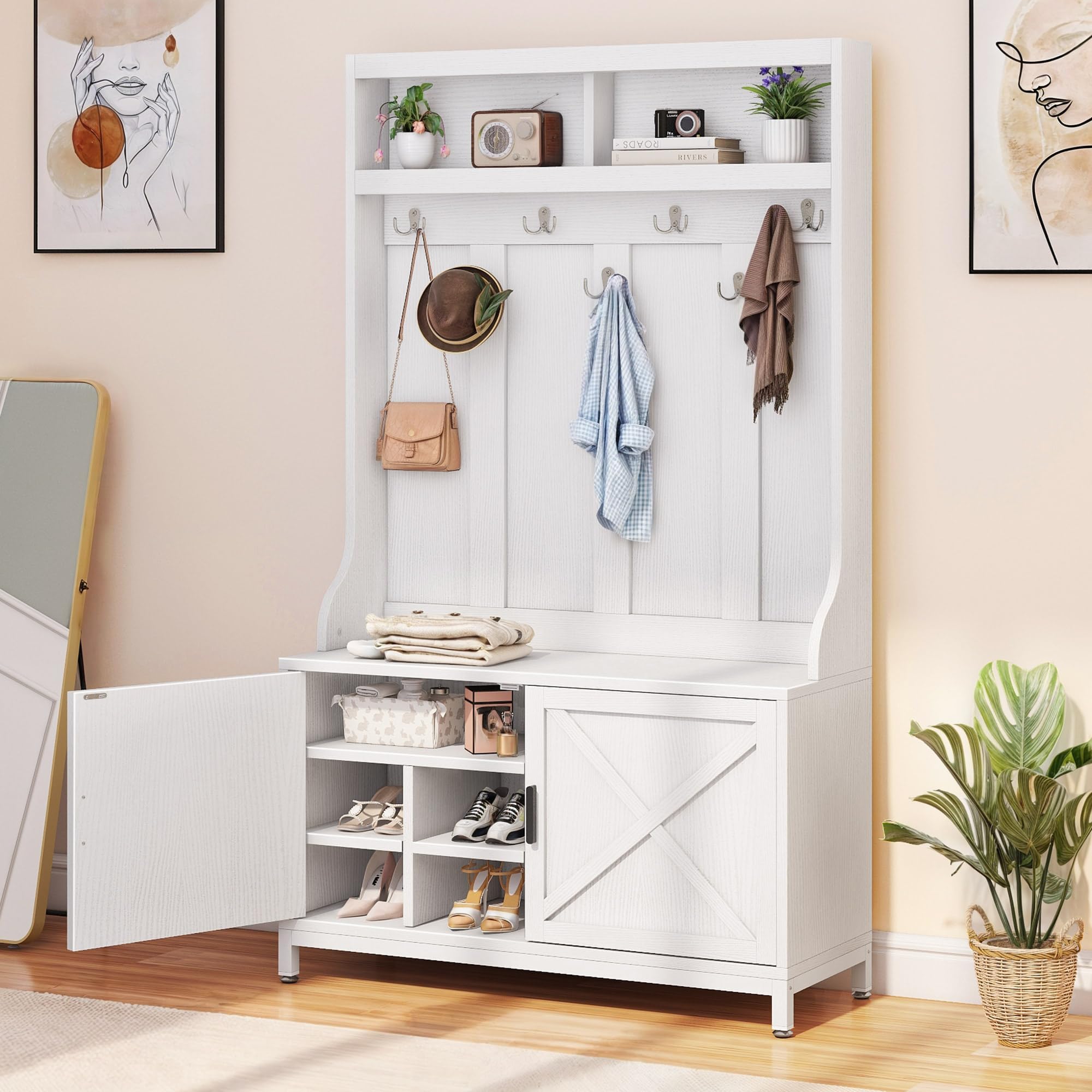 Amazon.com: Hall Tree Entryway Coat Rack with Flip Drawer 5-in-1 ...