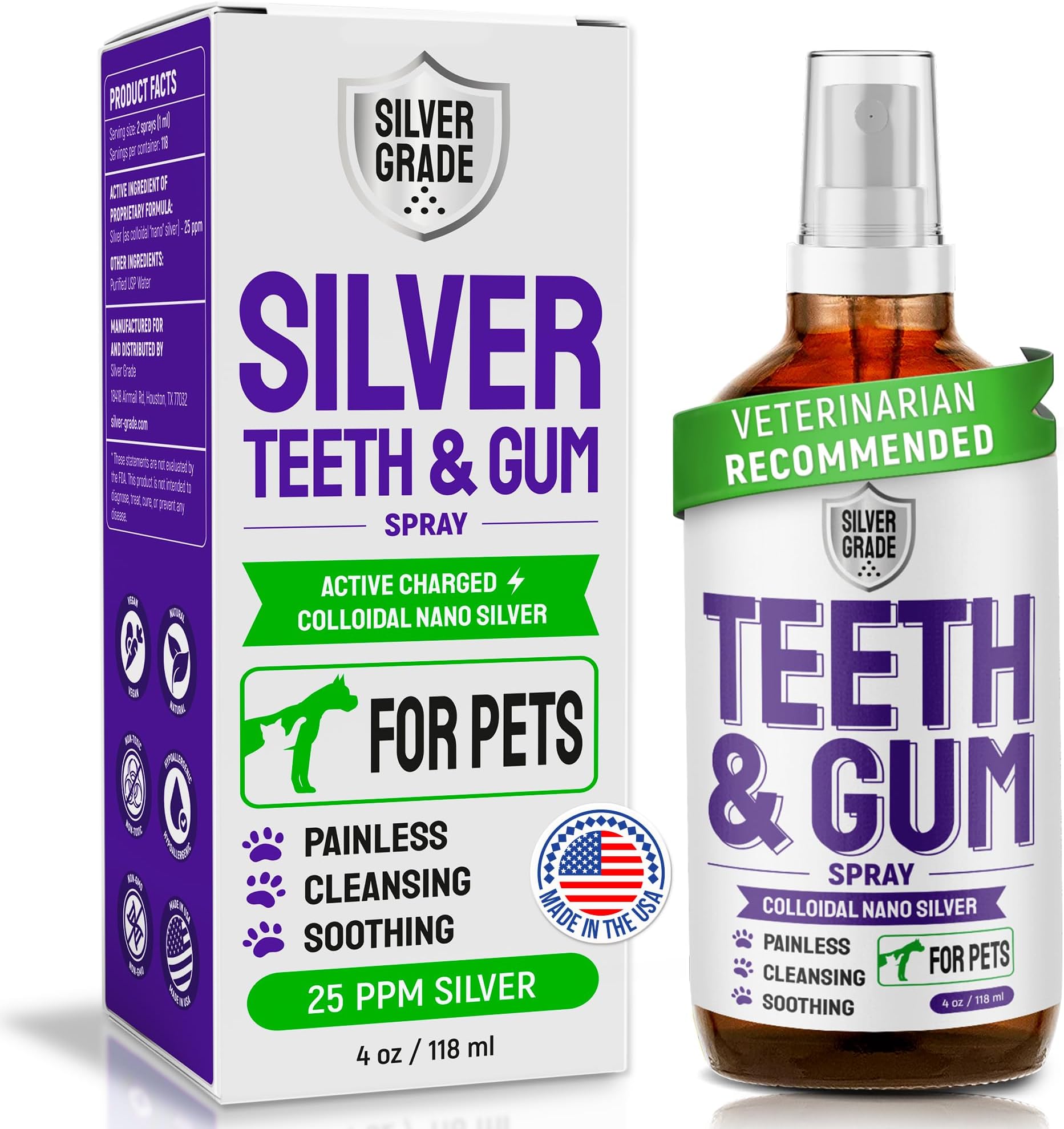 SILVER GRADE Teeth & Gum Spray for Pets – Dog Mouth Spray Helps with ...