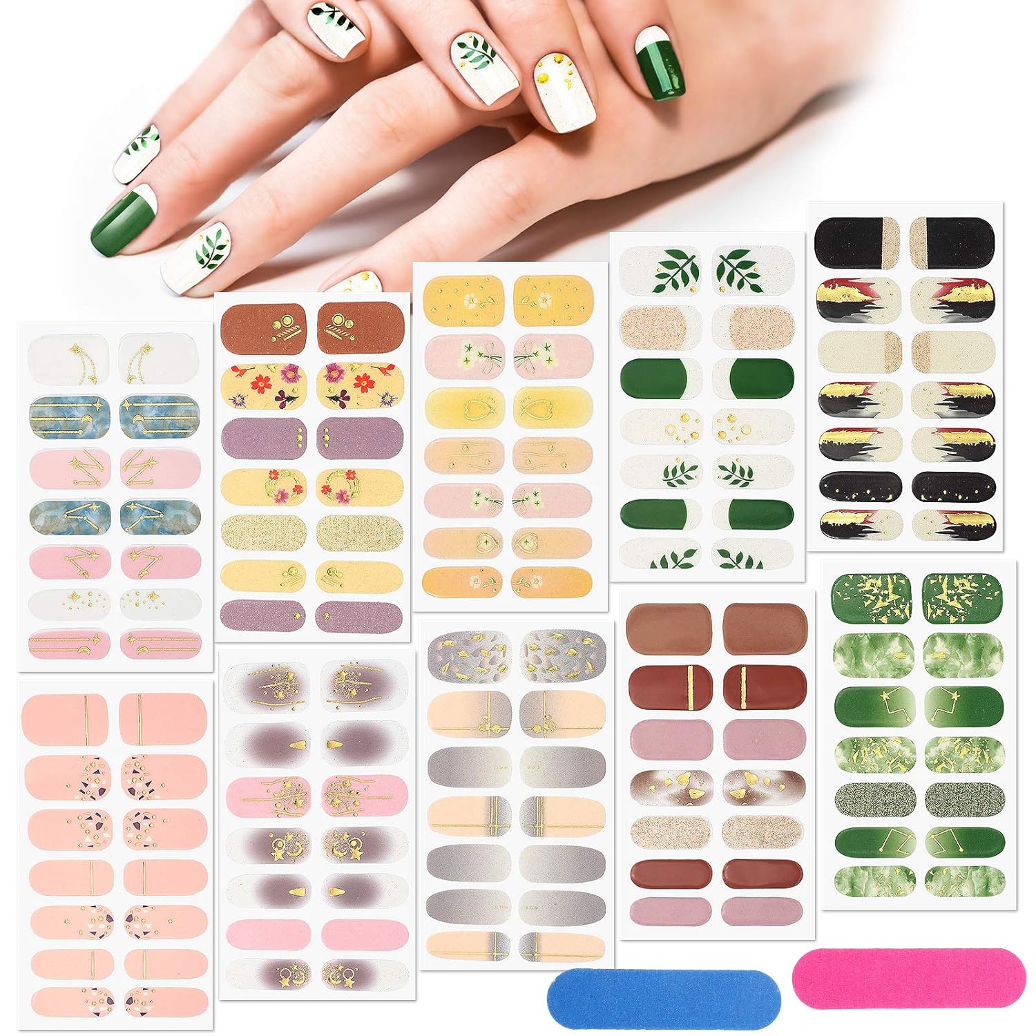 Amazon.com: 140 Pcs 10 Sheets Full Wrap Nail Stickers Nail Polish ...