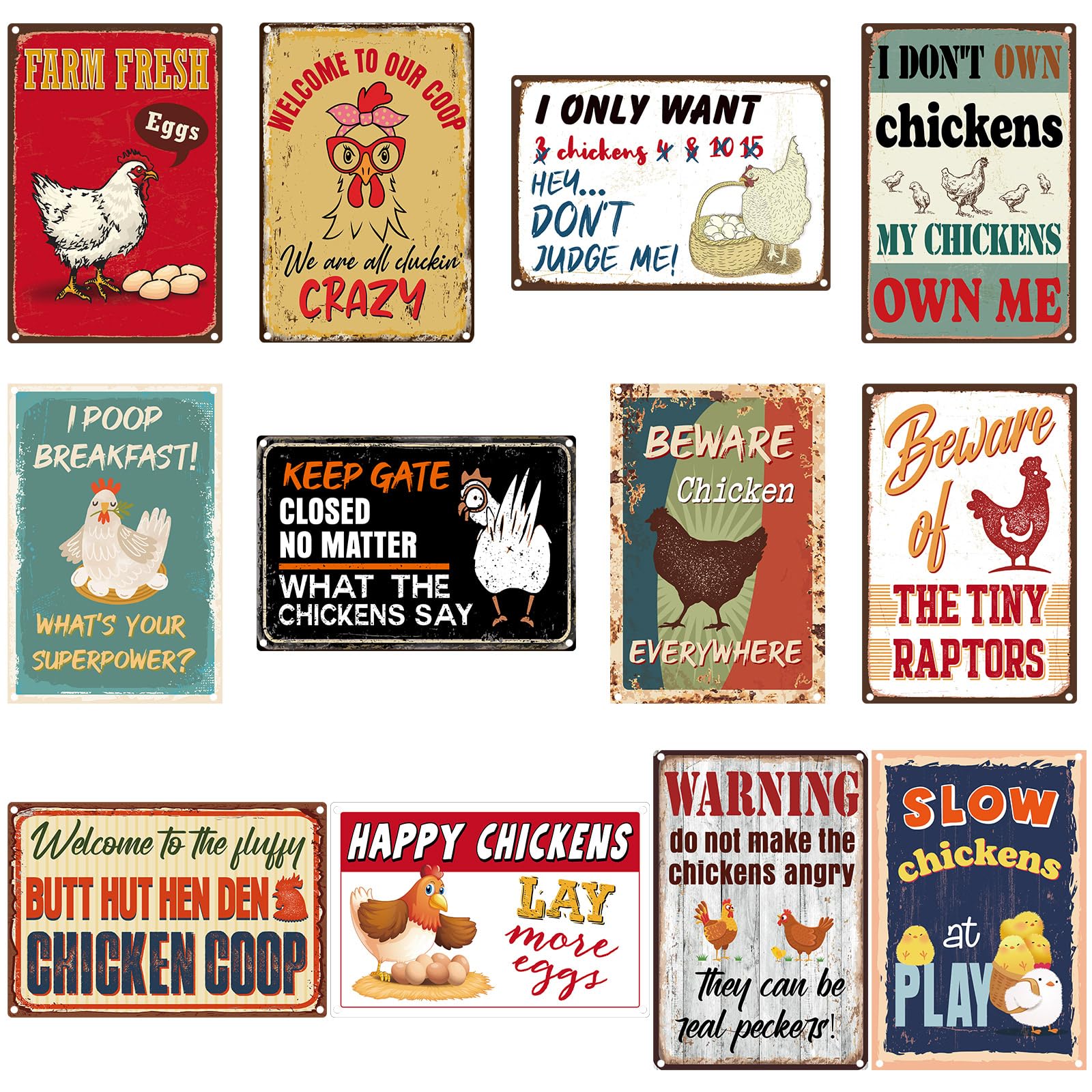 Amazon.com: Tandefio 12 Pack Chicken Coop Signs 8 x 12 Inch Funny Metal ...