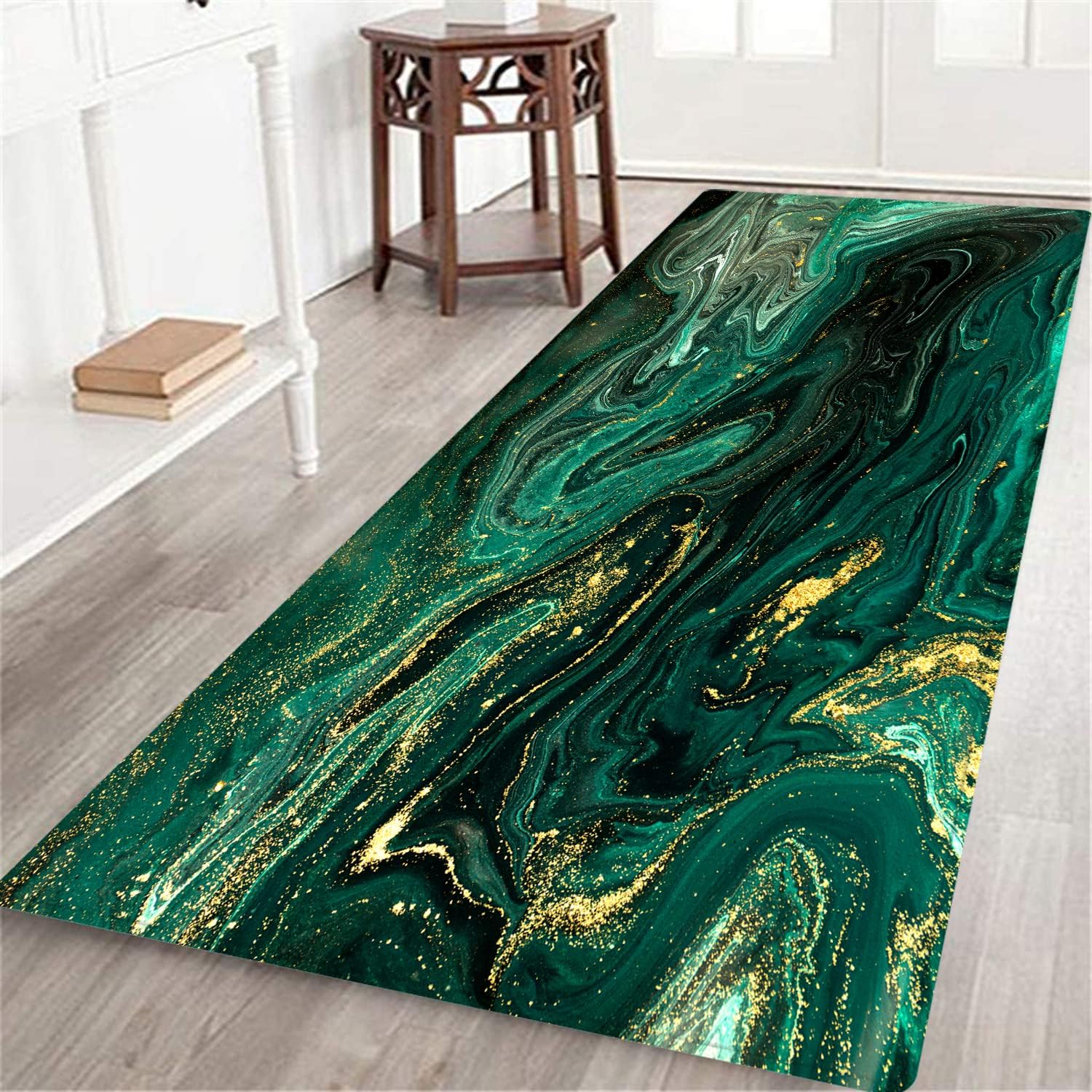 Amazon.com: VioletAtelier Home Area Rug, Emerald Green Black Gold ...