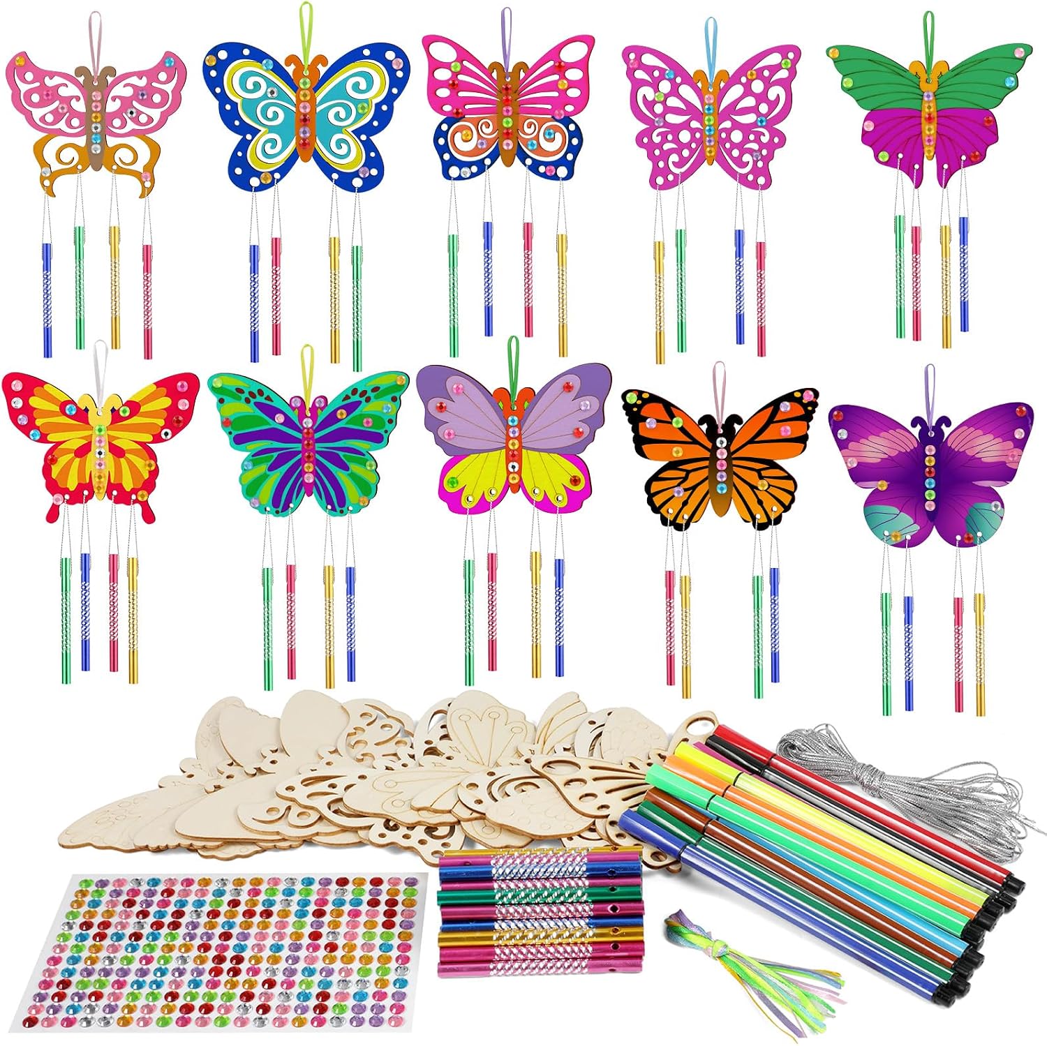 SRIZIAN 10 Pack Butterfly Wind Chime Kit for Kids, Make Your Own ...
