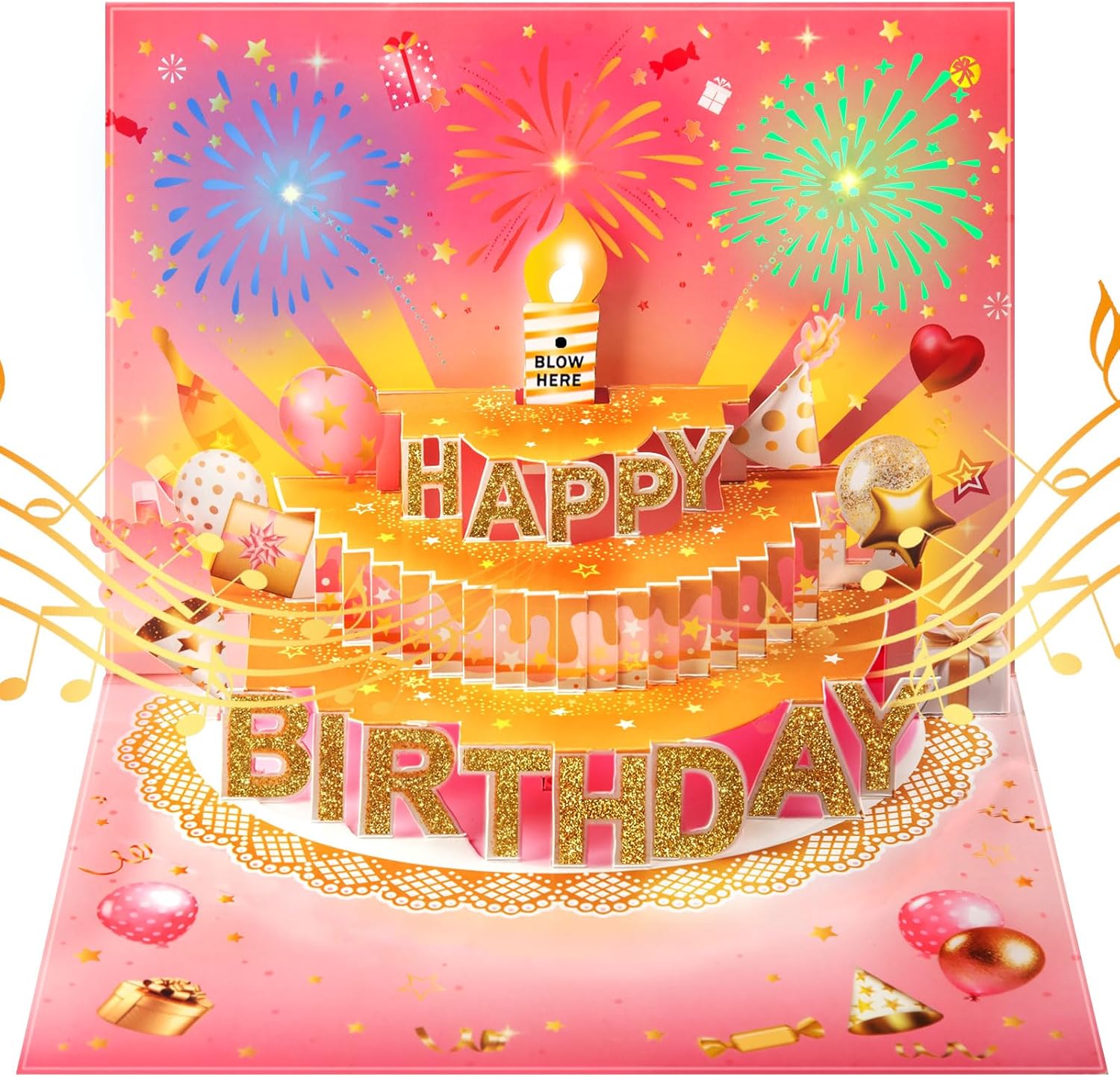 Amazon.com : Bevbovcard Pop Up Birthday Cards for Women - LED Light ...