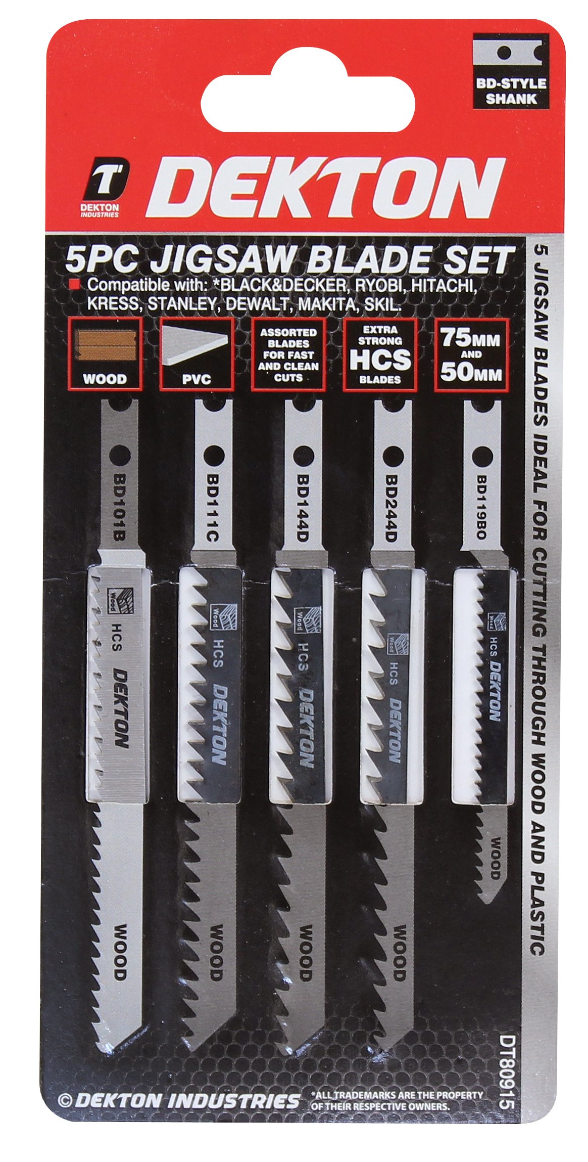 Dekton 5 PC B & D Type Jigsaw Blade Set | Includes 75mm & 50mm HCS ...