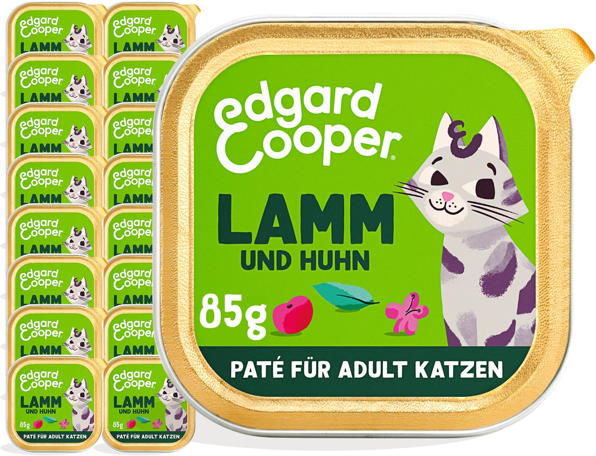 Edgard & Cooper Nassfutter für Katzen, (Lamm & Huhn, 85g x 16), Getreidefrei, voll von frischem ...