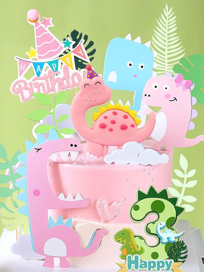 Amazon.com: LaVenty Three Rex Cake Topper Three Rex Birthday Decoration ...