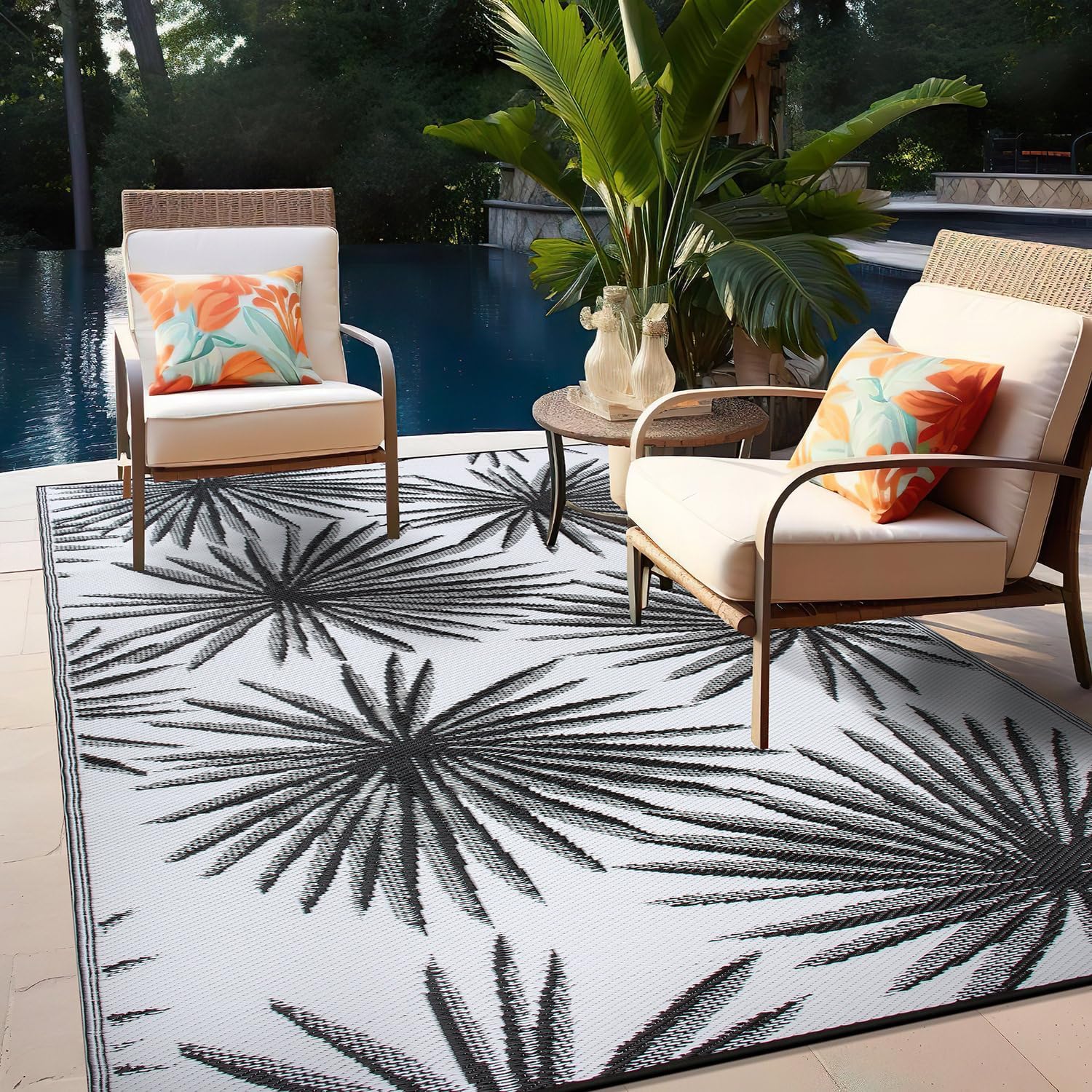Amazon.com: Rugshop Floral Tropical Reversible Crease-Free Waterproof ...