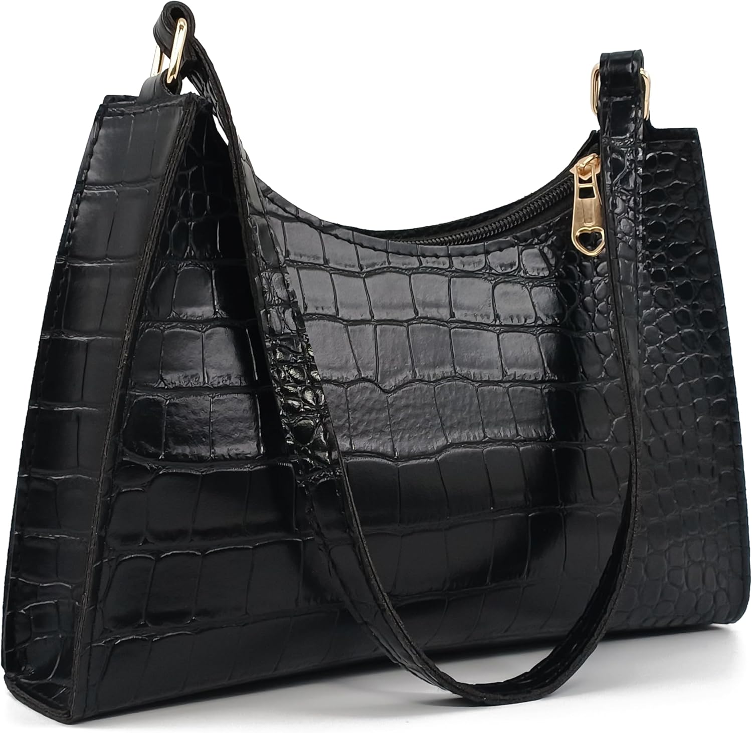 PORT&LOTUS Mini Retro Top Handle Handbags with Crocodile Pattern Black ...