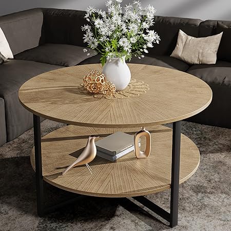 Amazon.com: LEEMTORIG Round Coffee Table Living Room, Circle Round ...