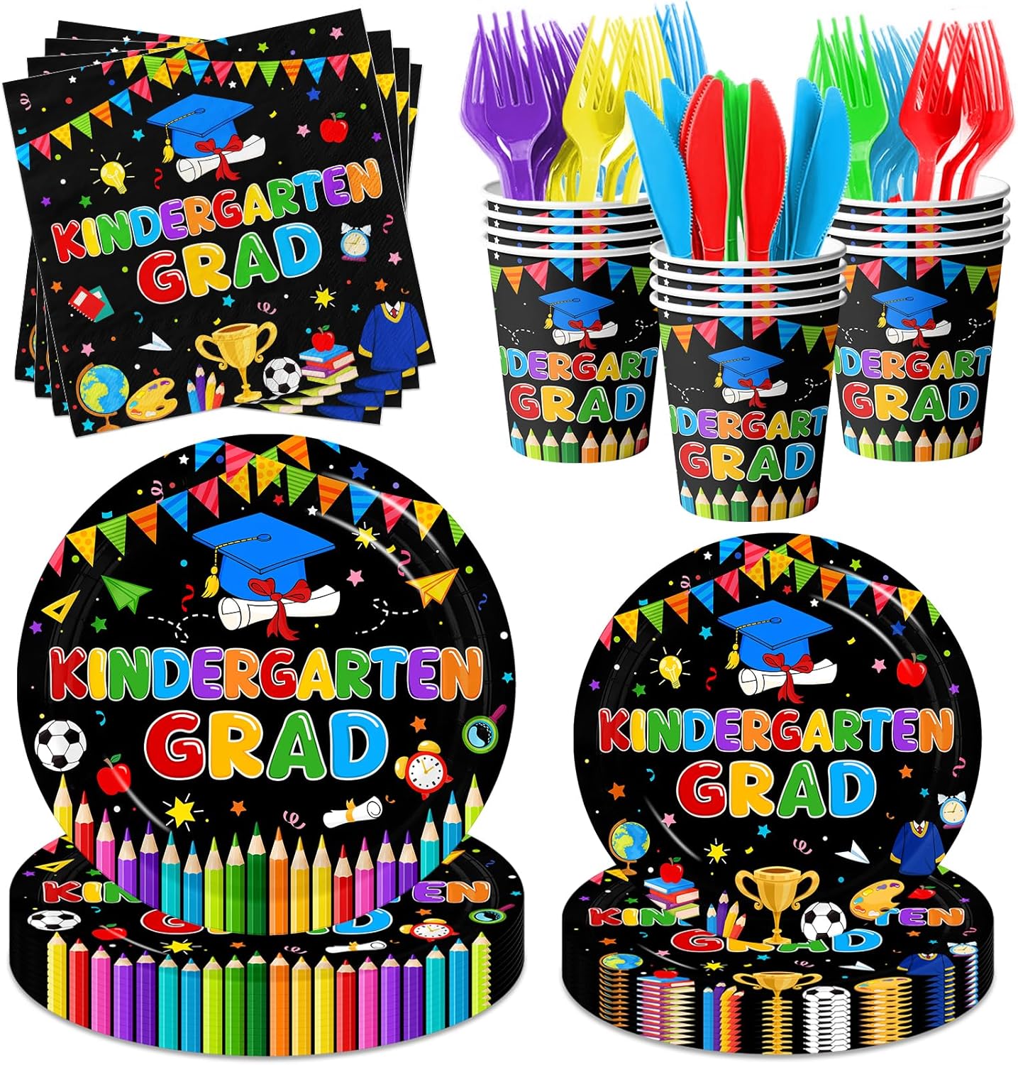 Amazon.com: Kindergarten Graduation Paper Plates and Napkins Tableware ...