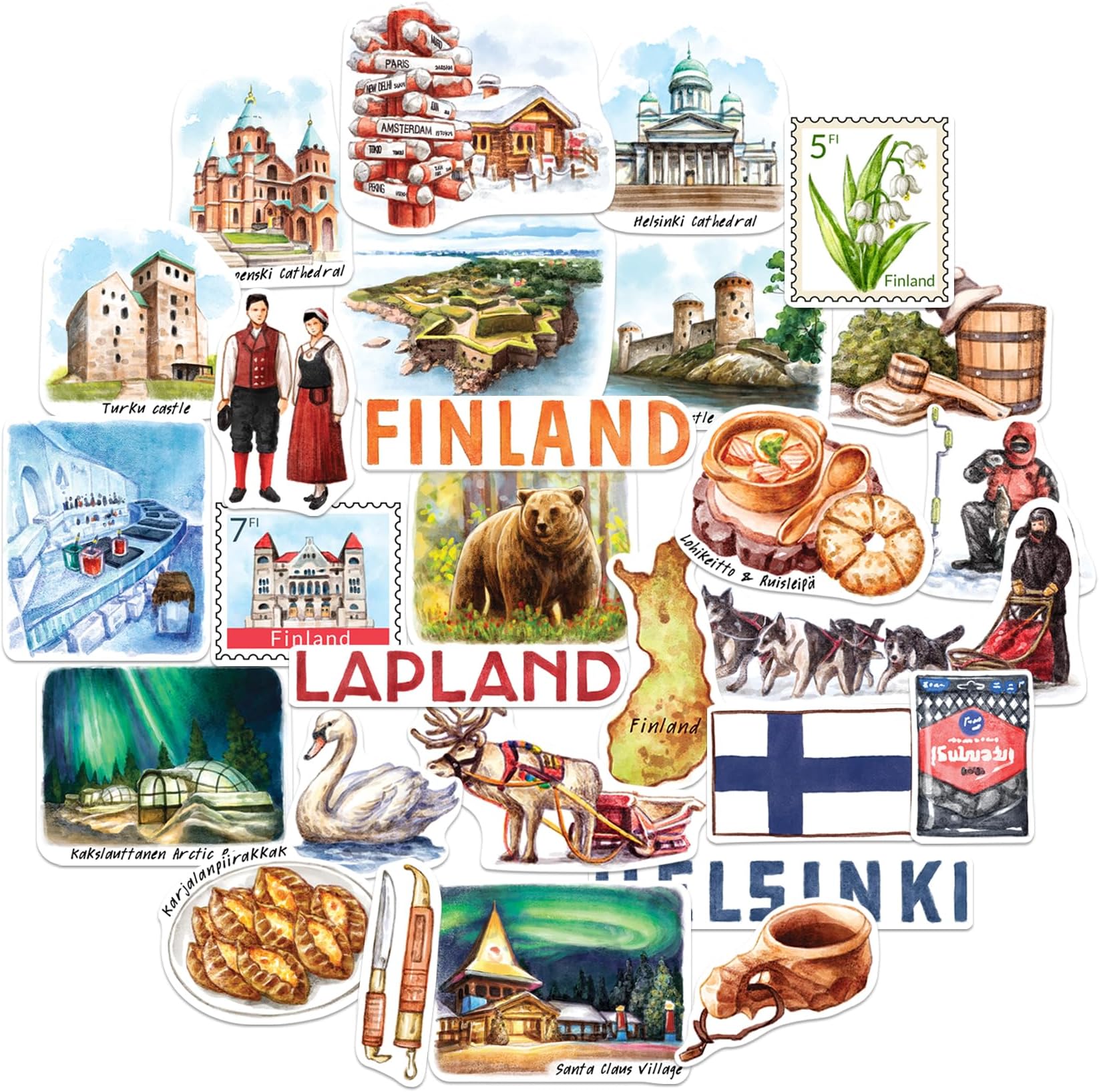 Amazon.com: Navy Peony Stylish Sweden Travel Stickers (28pcs ...