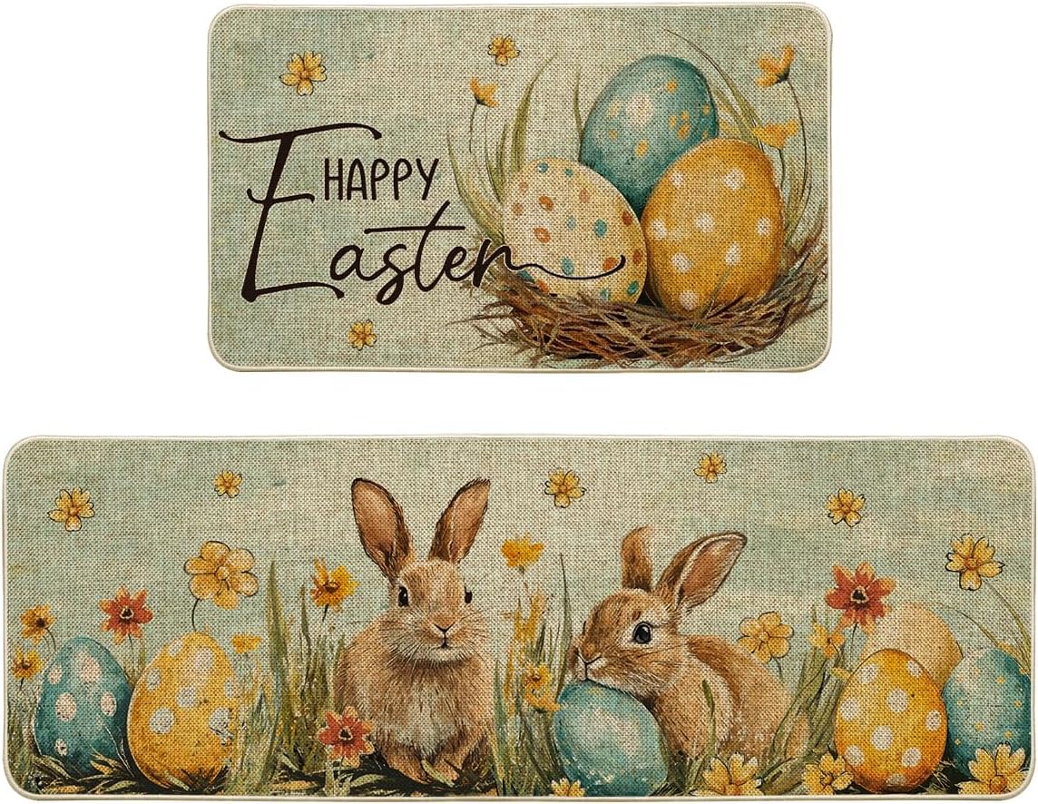 Amazon.com: Riakrum 2 Pcs Easter Kitchen Rug Easter Kitchen Mat Set ...