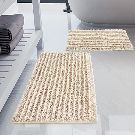 Amazon.com: H.VERONNEX Luxury Chenille Cream Bathroom Rugs Sets 2 Piece ...