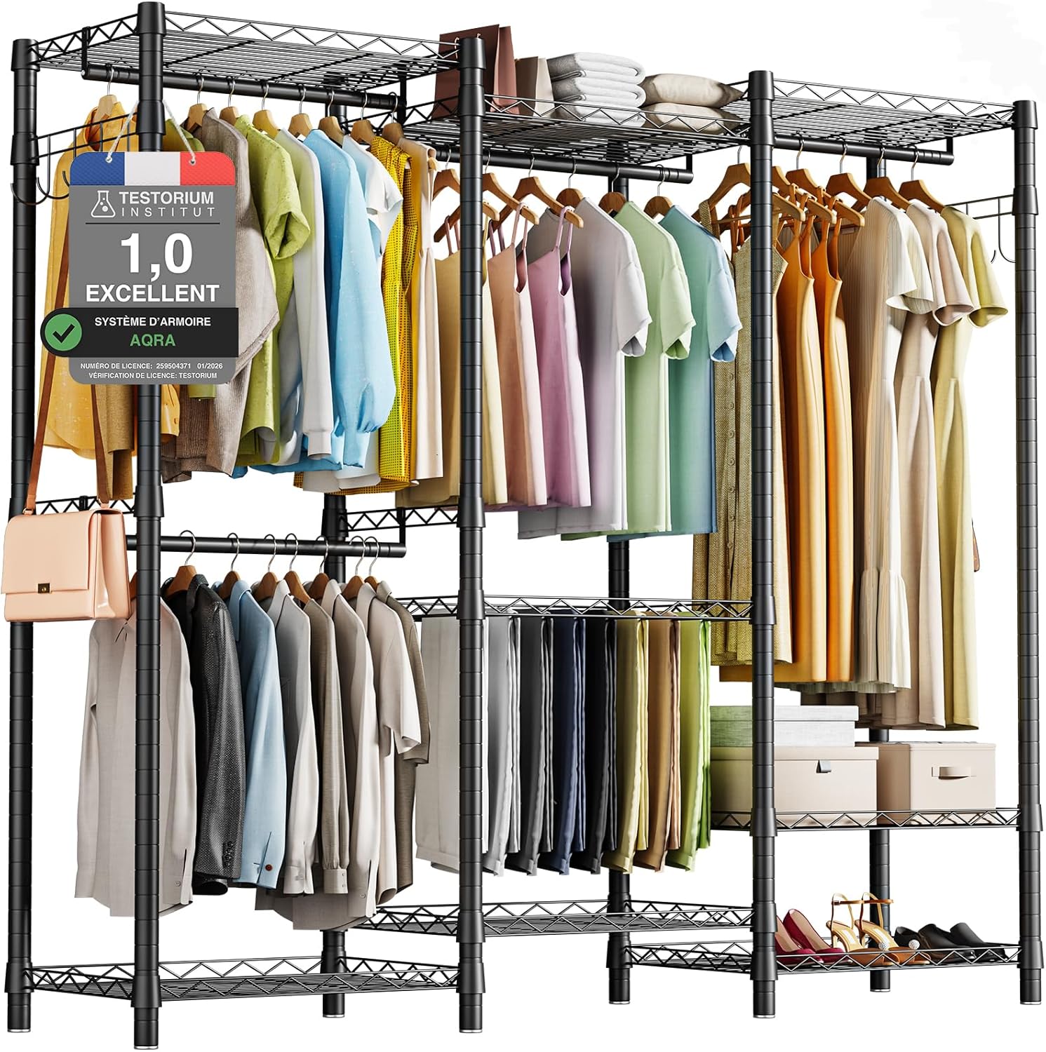 AQRA Clothes Rack, High Strength Wardrobe on Wheels with 3 Adjustable ...