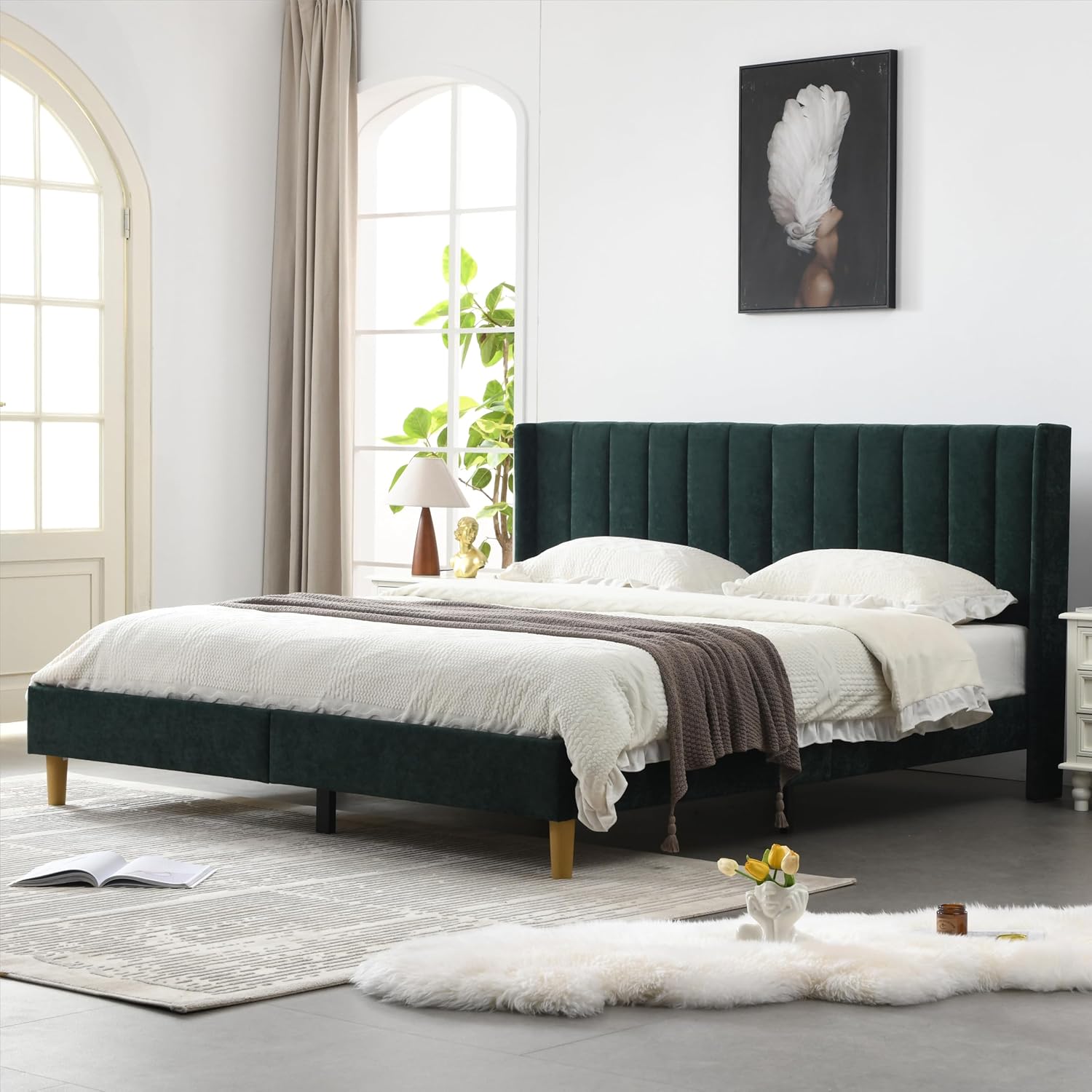 Amazon.com: YUHUASHI upholstered Platform Bed Frame/King Bed Frame ...