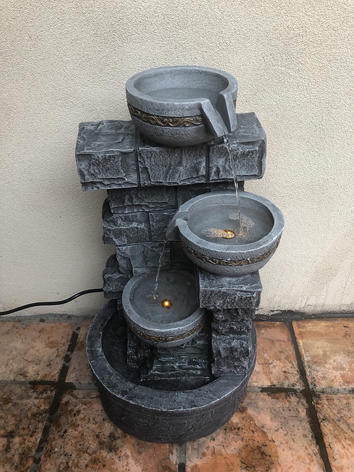 $26/mo - Finance Warm Garden Water 3 Tiered Bowls Floor Stacked Stone ...