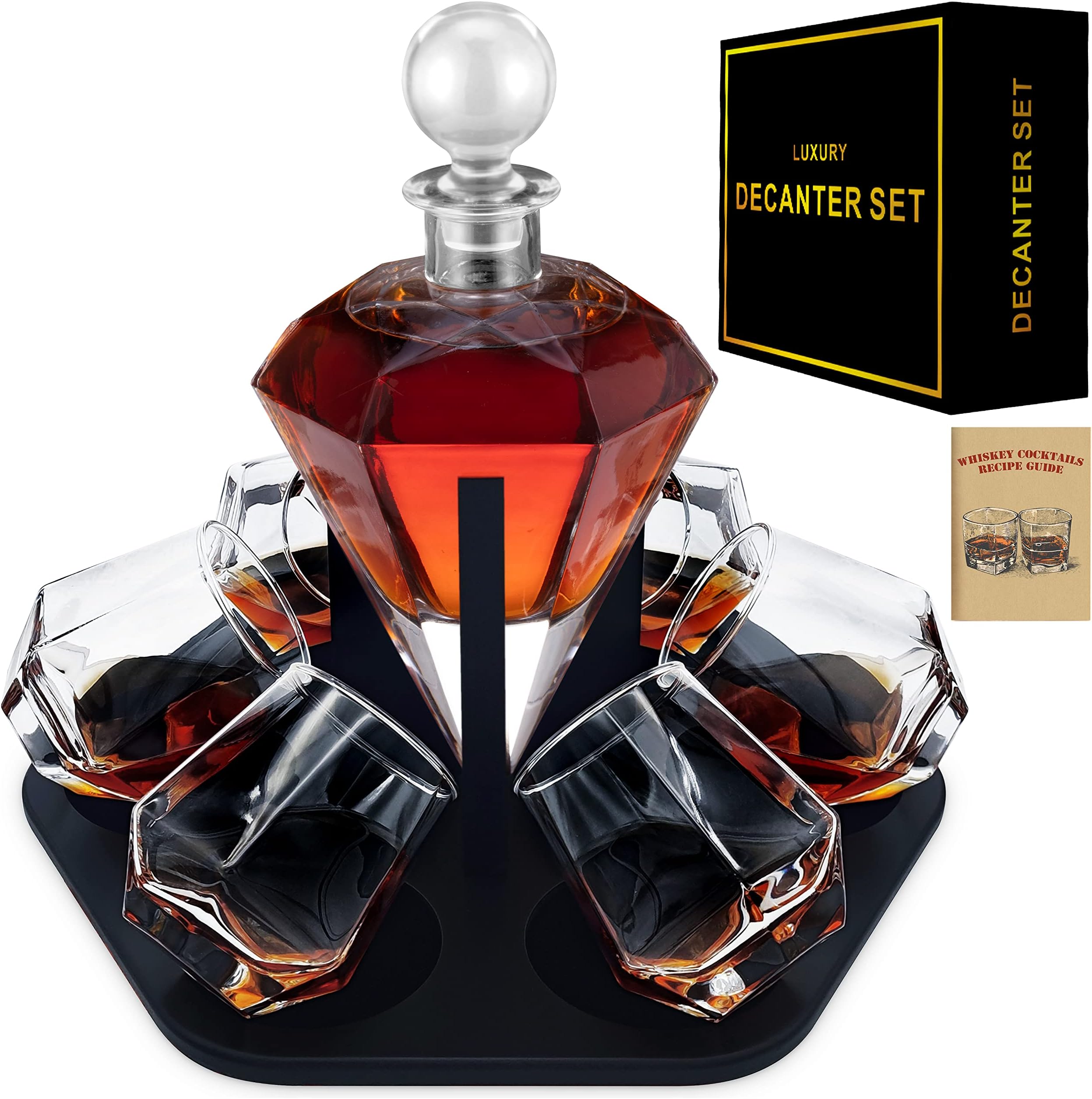 Amazon.com | Whiskey Decanter Diamond shaped With 2 Diamond Glasses ...